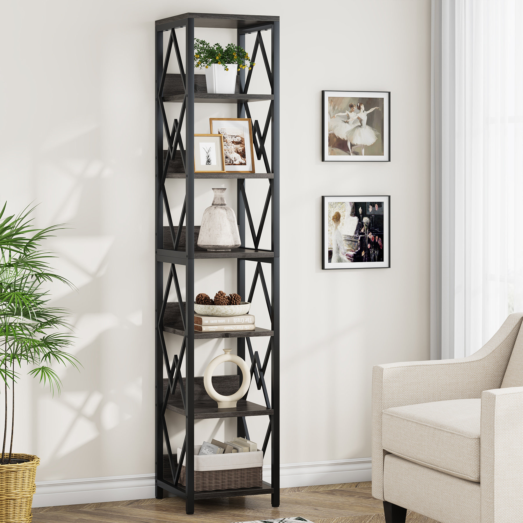17 Stories Algedi 74.8" H x 13.77" W x 13.38" D Shelving Unit & Reviews ...