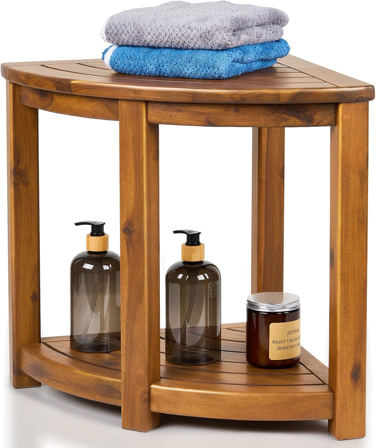 Hokku Designs Teak Shower Stool, 18" Corner Shower Benches For Inside ...