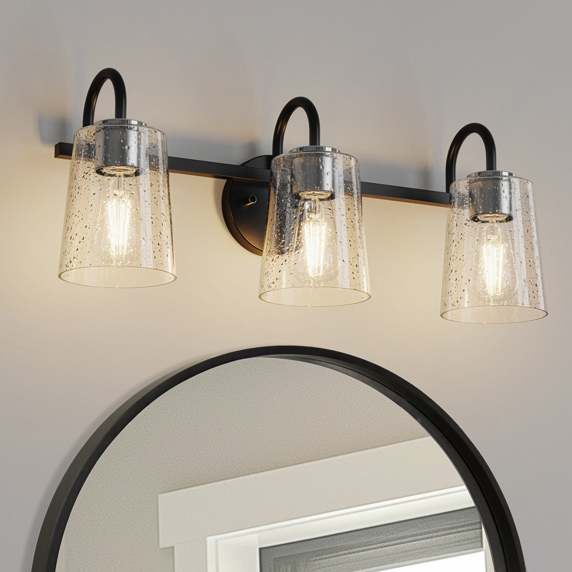 Breakwater Bay Modern 3-Light Black Vanity Fixture With Bubble Glass ...