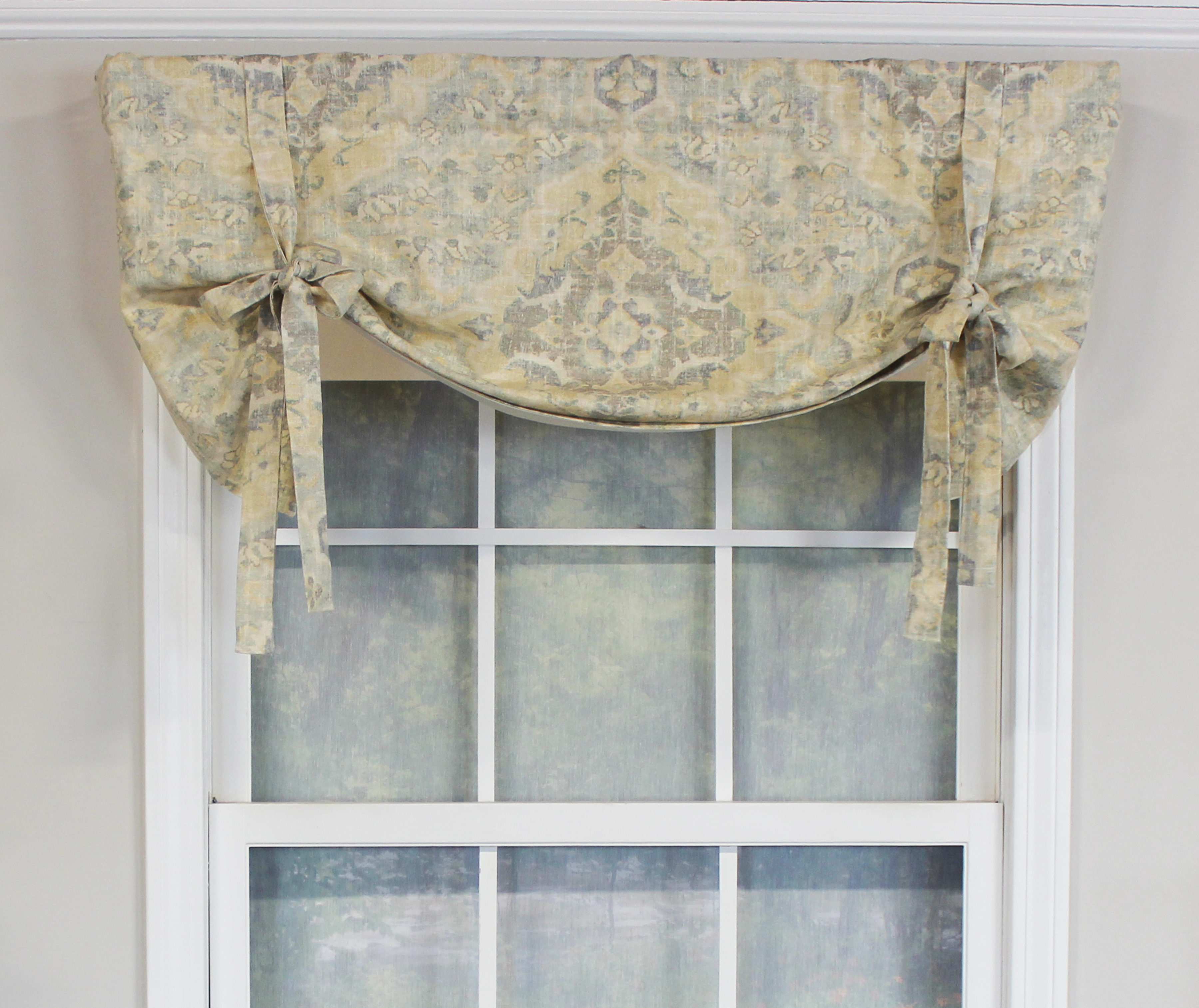 RLF Home Damask Cotton Tie-up 48" W Window Valance | Wayfair