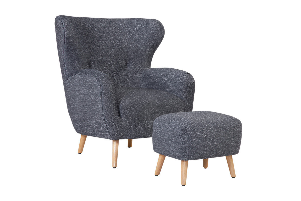 Mercer41 Bijou Harvard Curved Wing Back Chair with Matching Ottoman ...