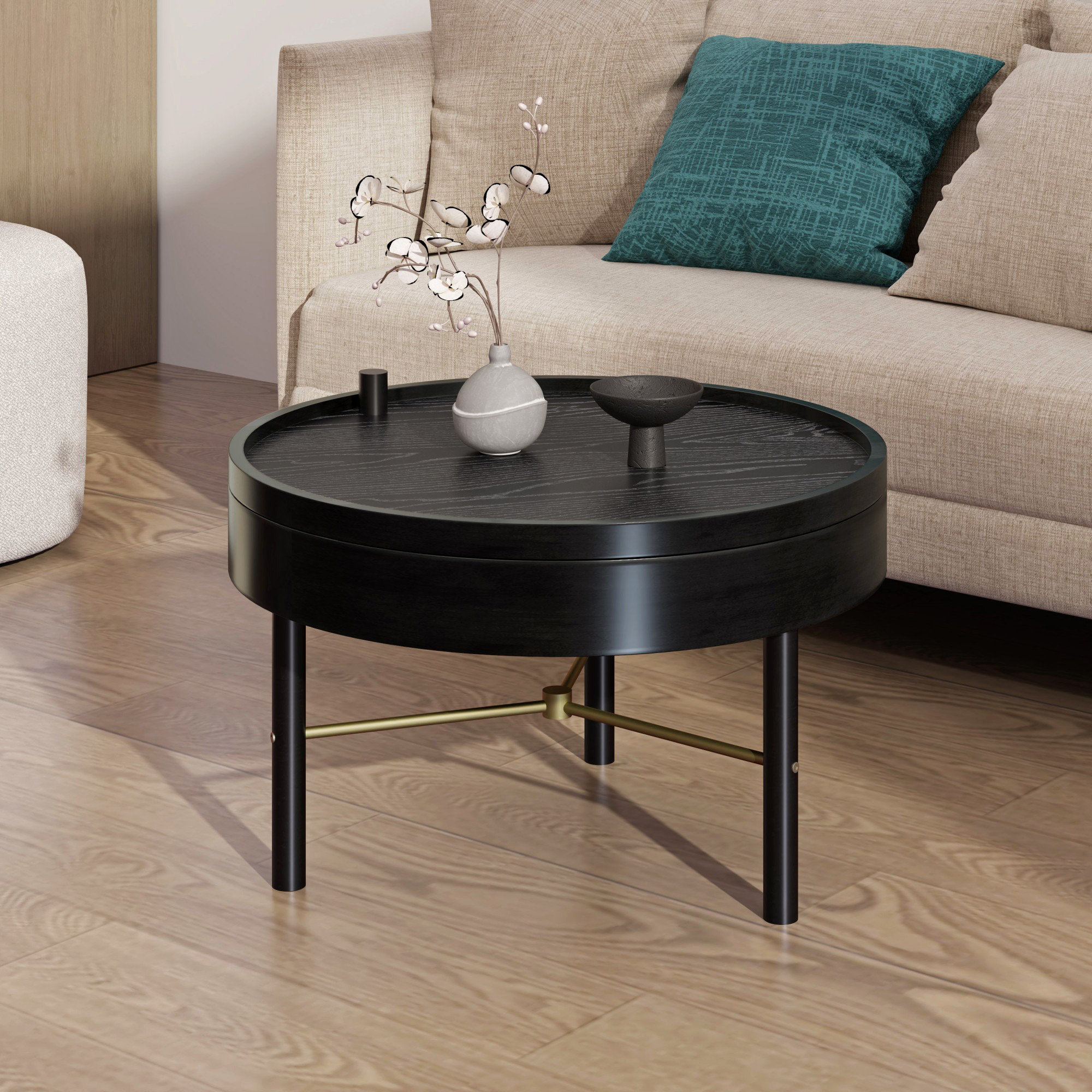 Latitude Run® Modern Round Wood Rotating Tray Coffee Table | Wayfair