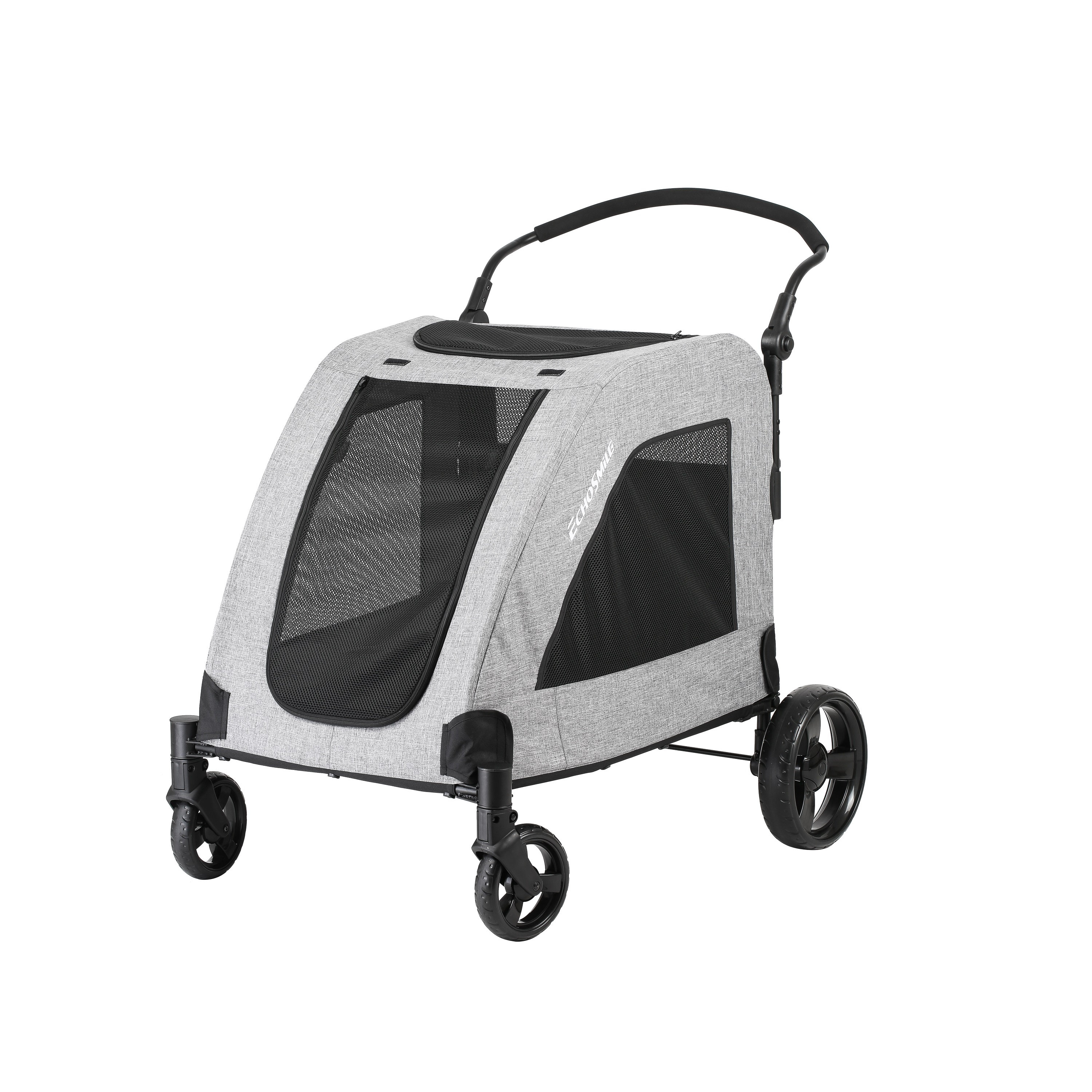 Echosmile Gray Lightweight Folding Pet Stroller With Adjustable Handles ...