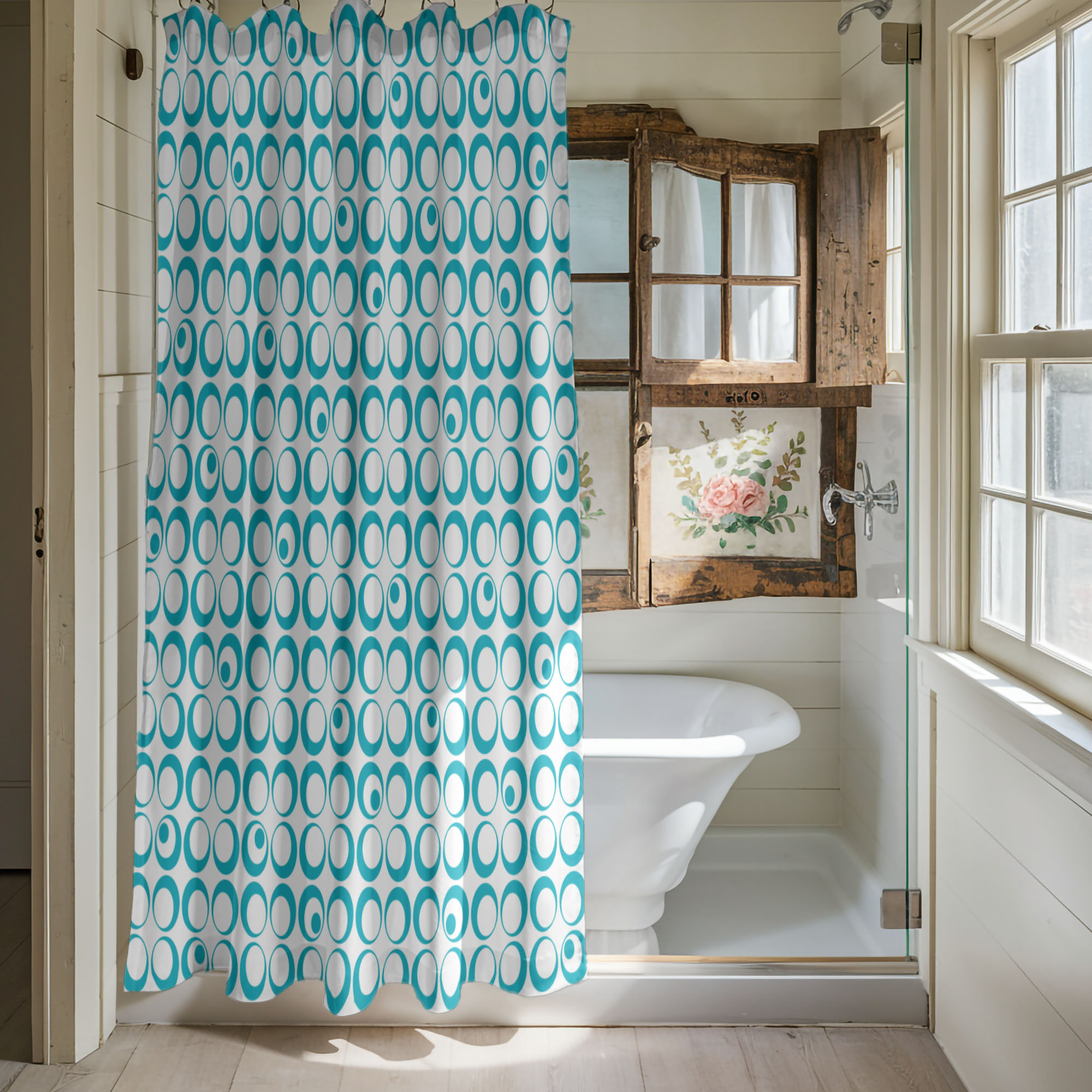East Urban Home Aqua Blocks - Premium Shower Curtain | Wayfair
