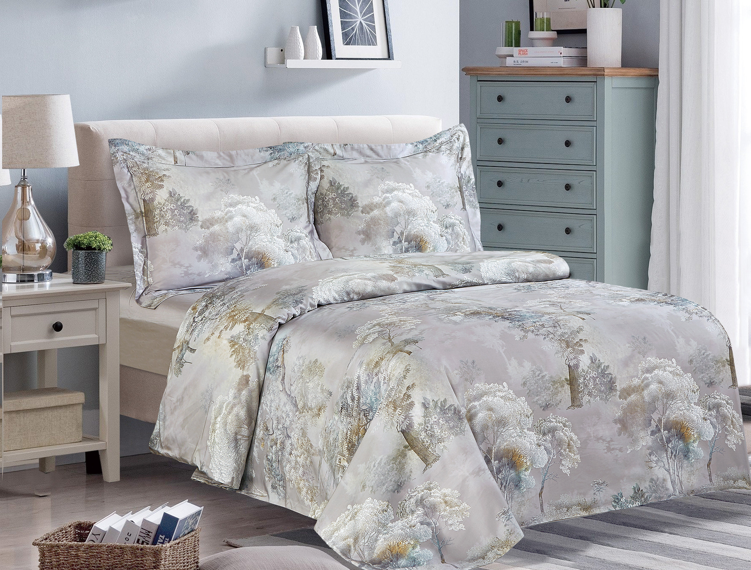 Violet Linen French Vintage Abstract Trees Pattern 100% Cotton Sateen ...