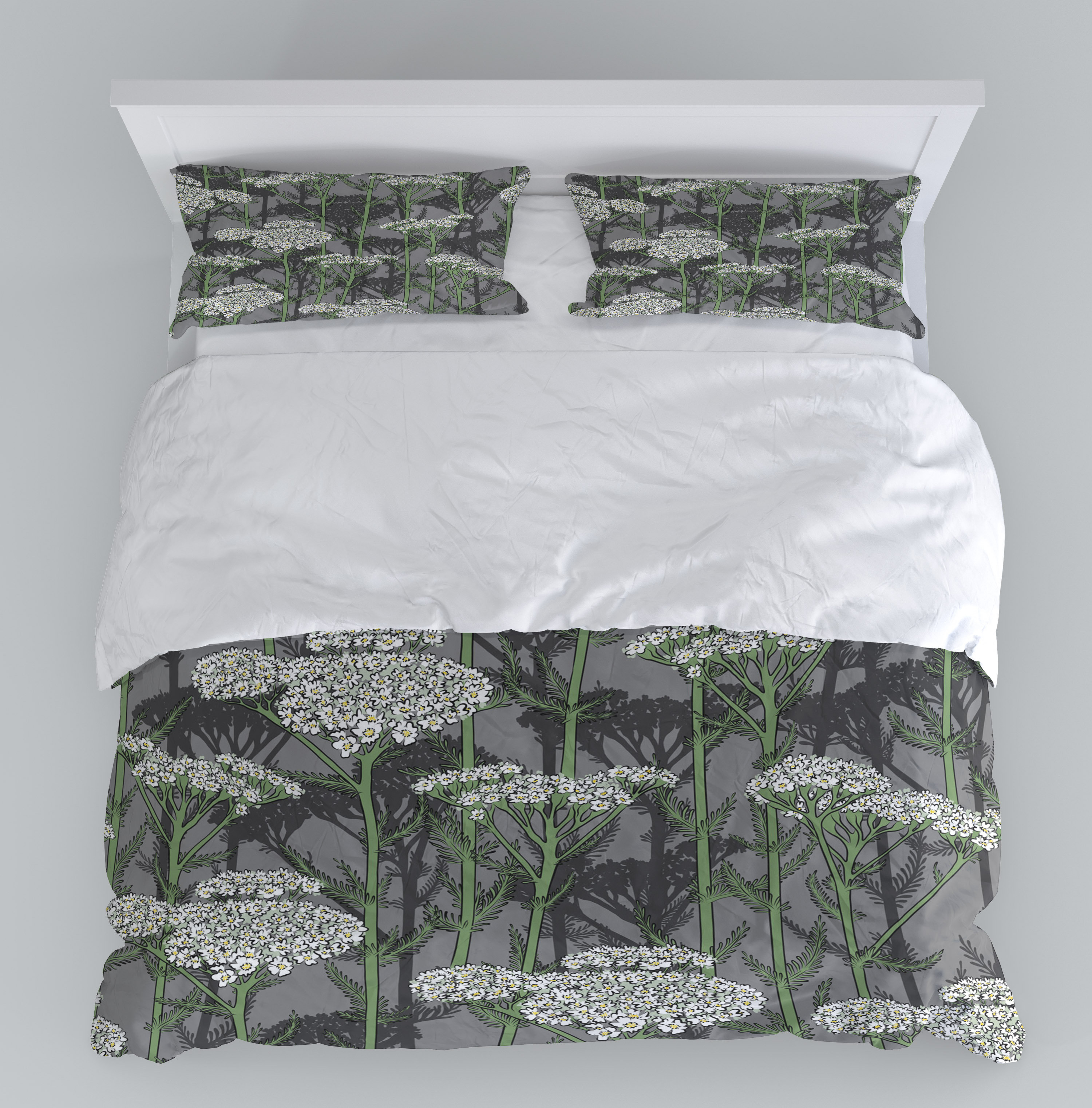 Folk N Funky Gray/White/Green Microfiber Duvet Cover Set | Wayfair