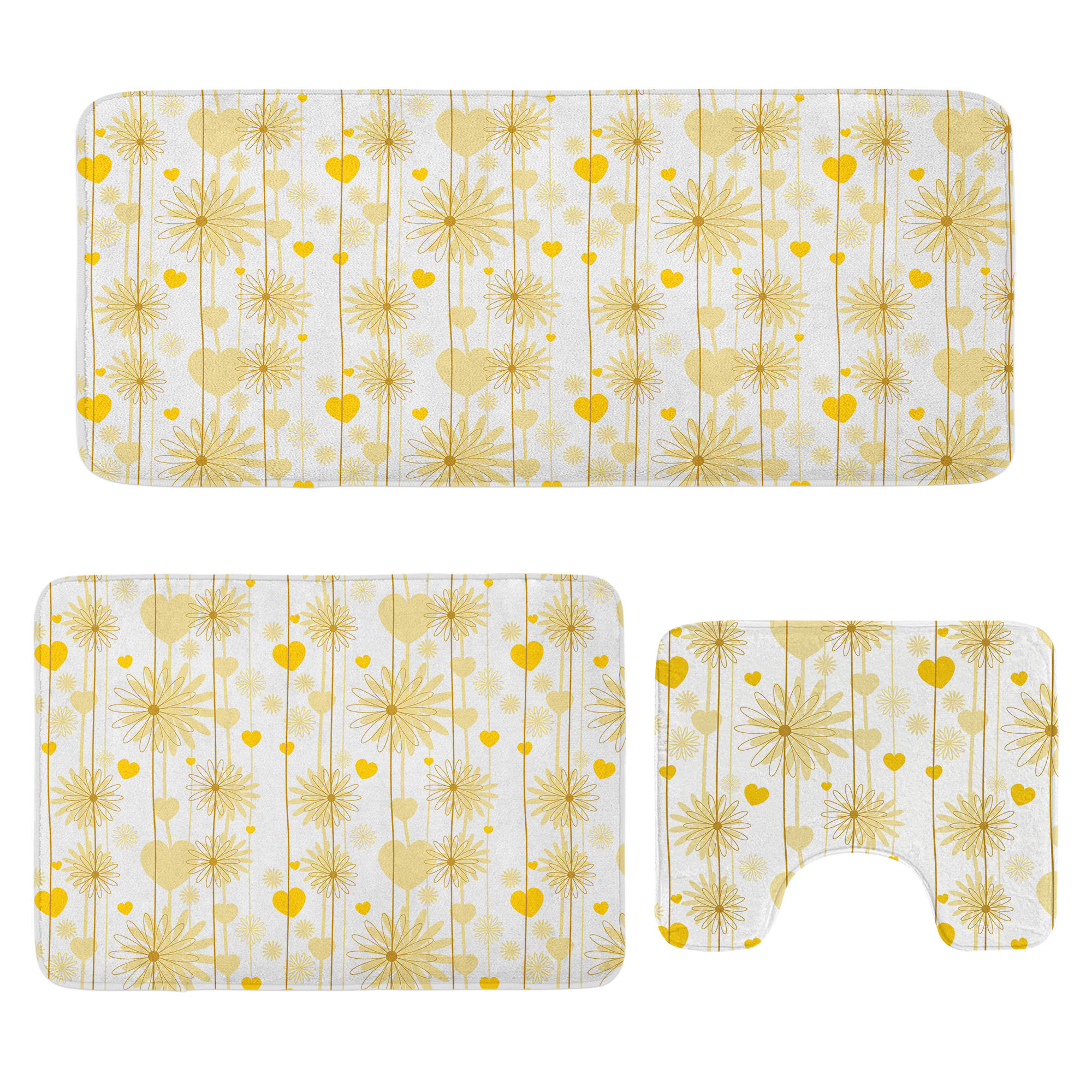 East Urban Home Yellow Bathroom Rug Set 3 Pieces U-Shape & Rectangle ...
