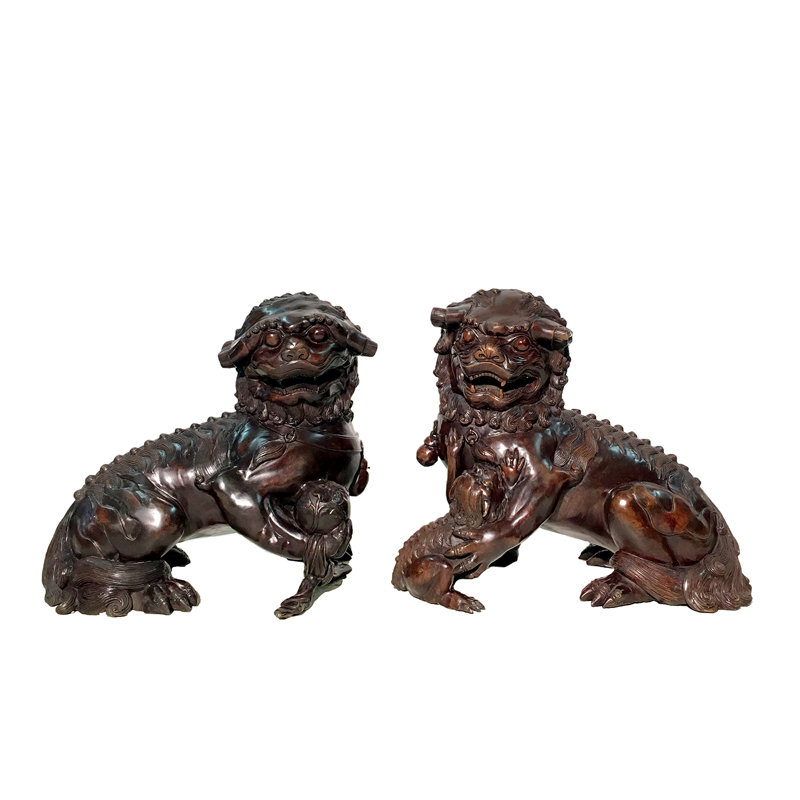 Metropolitan Galleries 2 Piece Bronze Chinese Foo Lion Statue Set | Wayfair