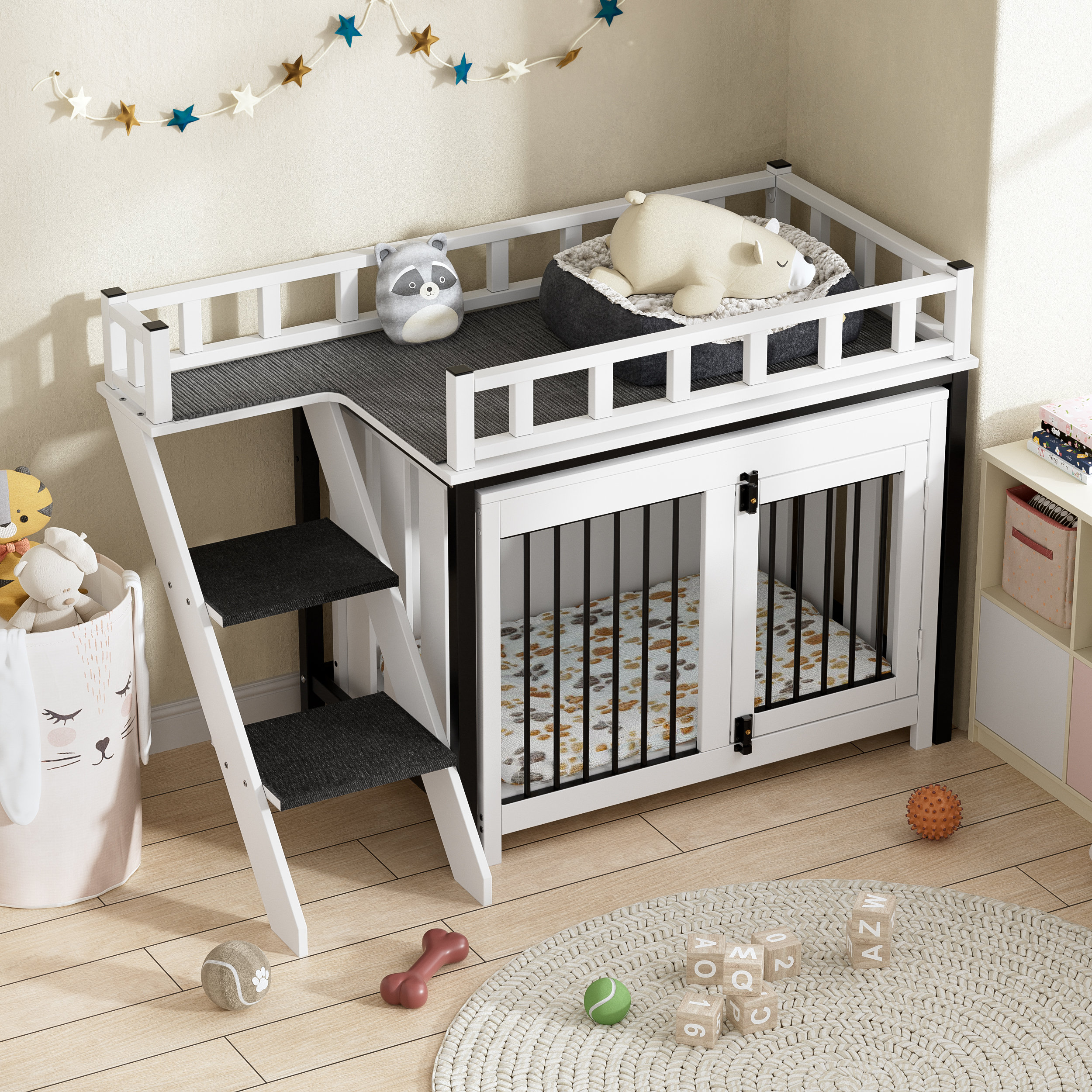Tucker Murphy Pet™ Wooden Dog Crate & Cat House With Stairs, Raised ...