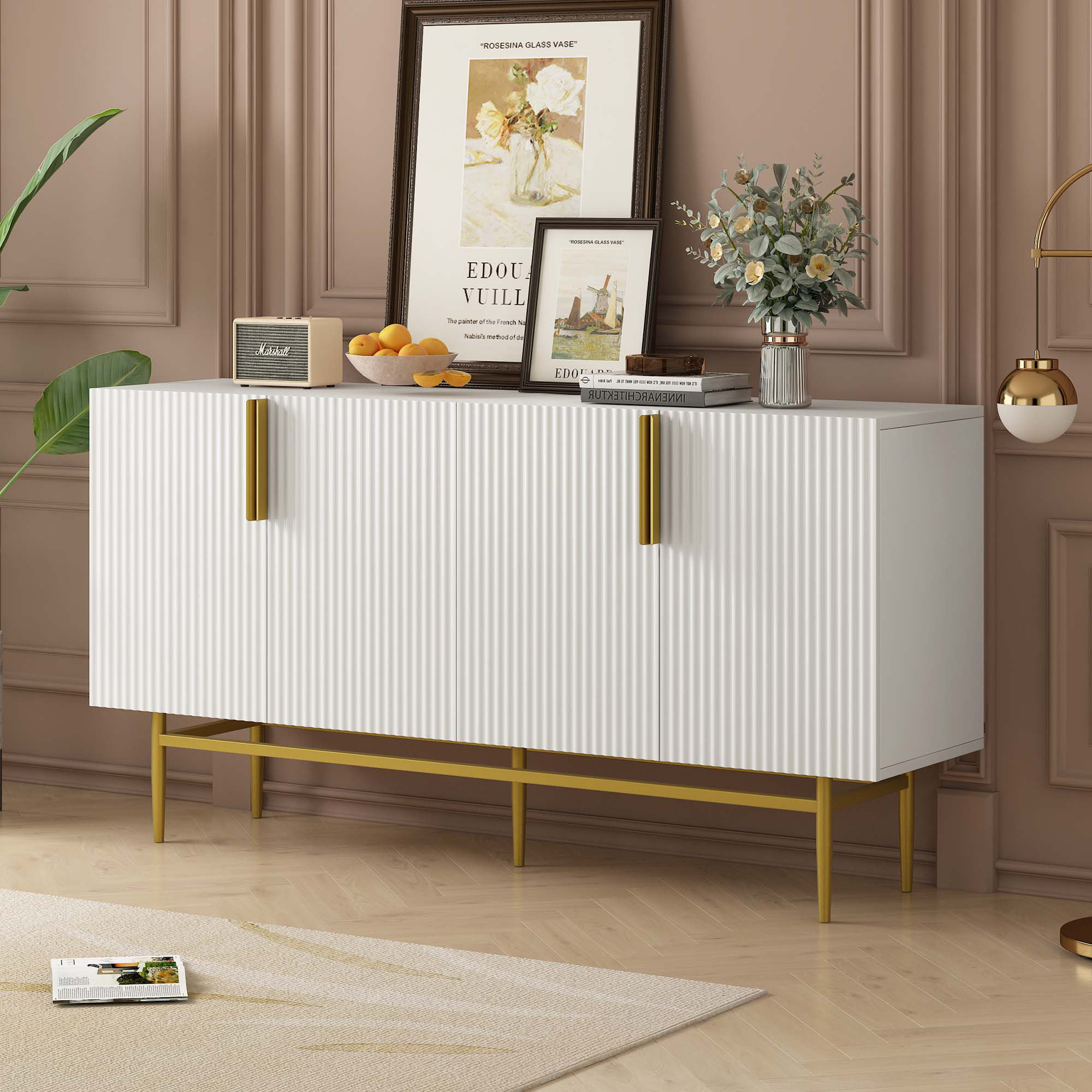Mercer41 Tolga 60" Modern Elegant 4-door Sideboard Gold Metal Handle ...