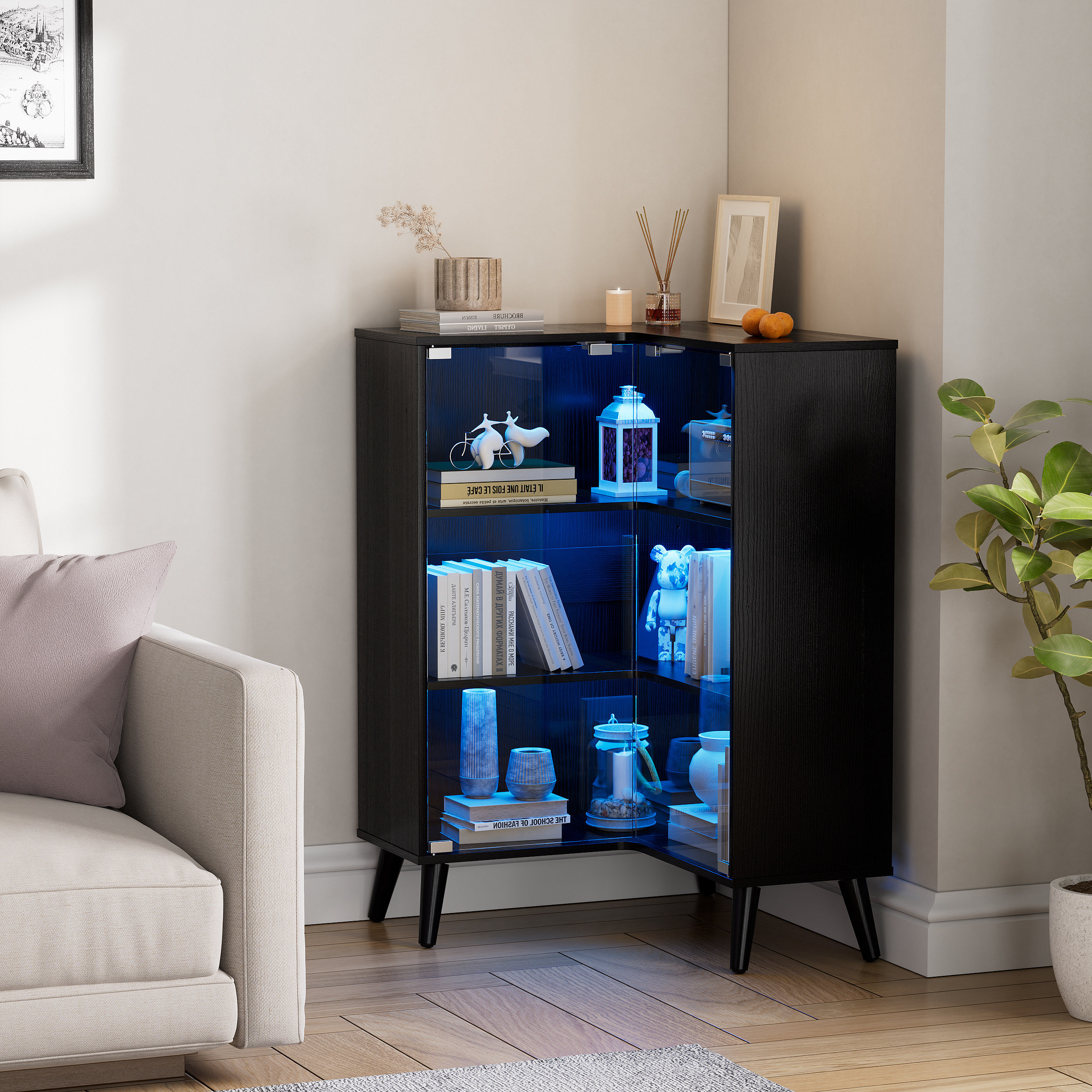 Wrought Studio Display Case With Tempered Glass Doors, 3-tier Corner ...