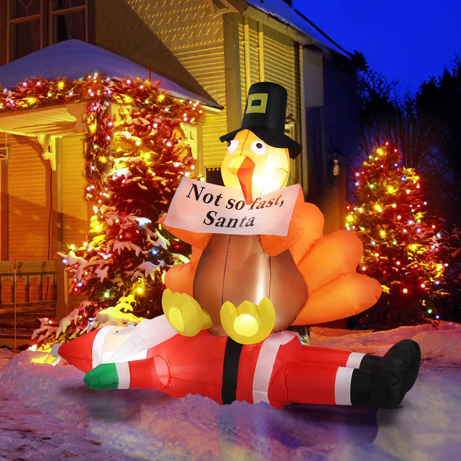 The Holiday Aisle® 4.9 Ft Lighted Turkey Santa Claus Christmas ...