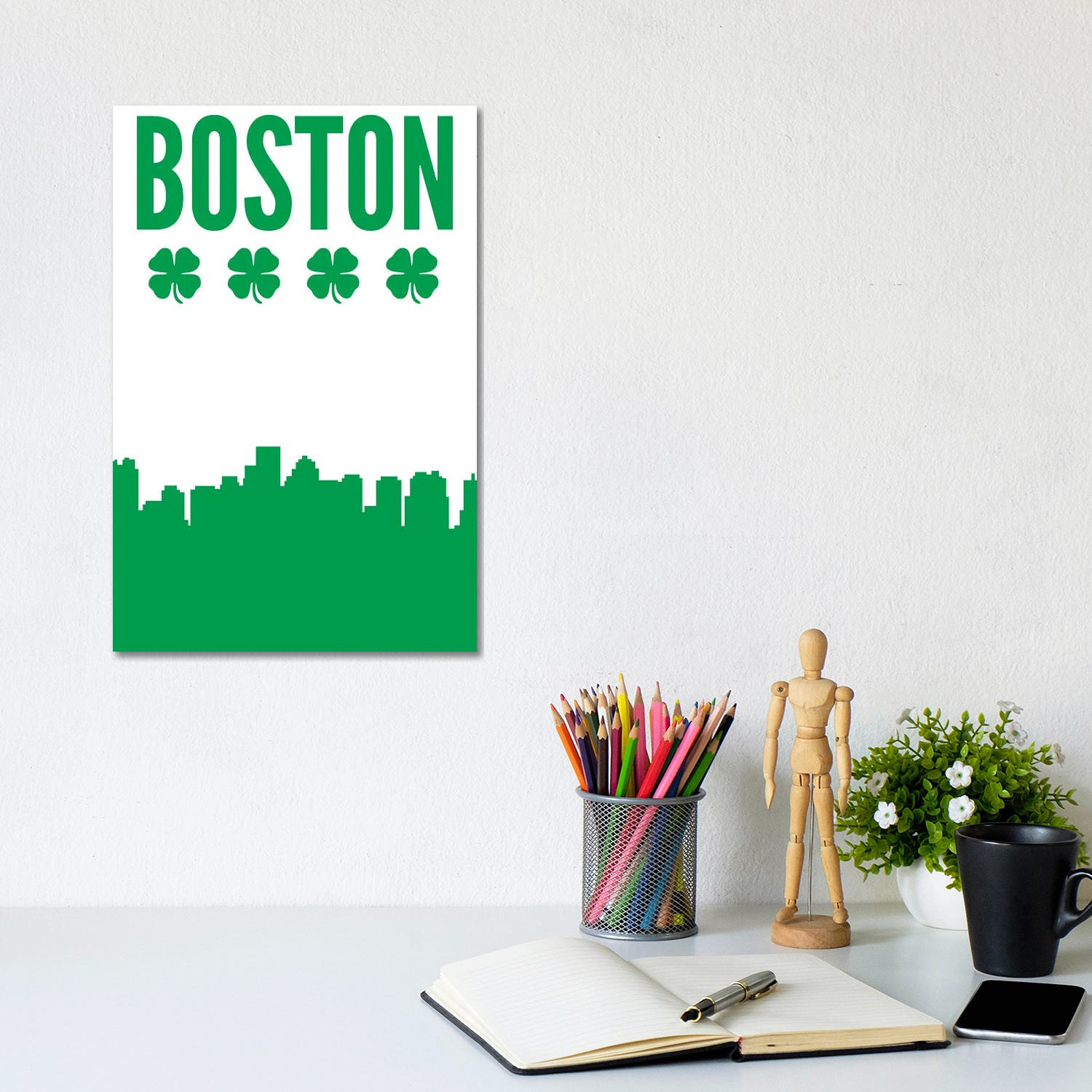 Ebern Designs Boston Clover Skyline by Benton Park Prints - Wrapped ...