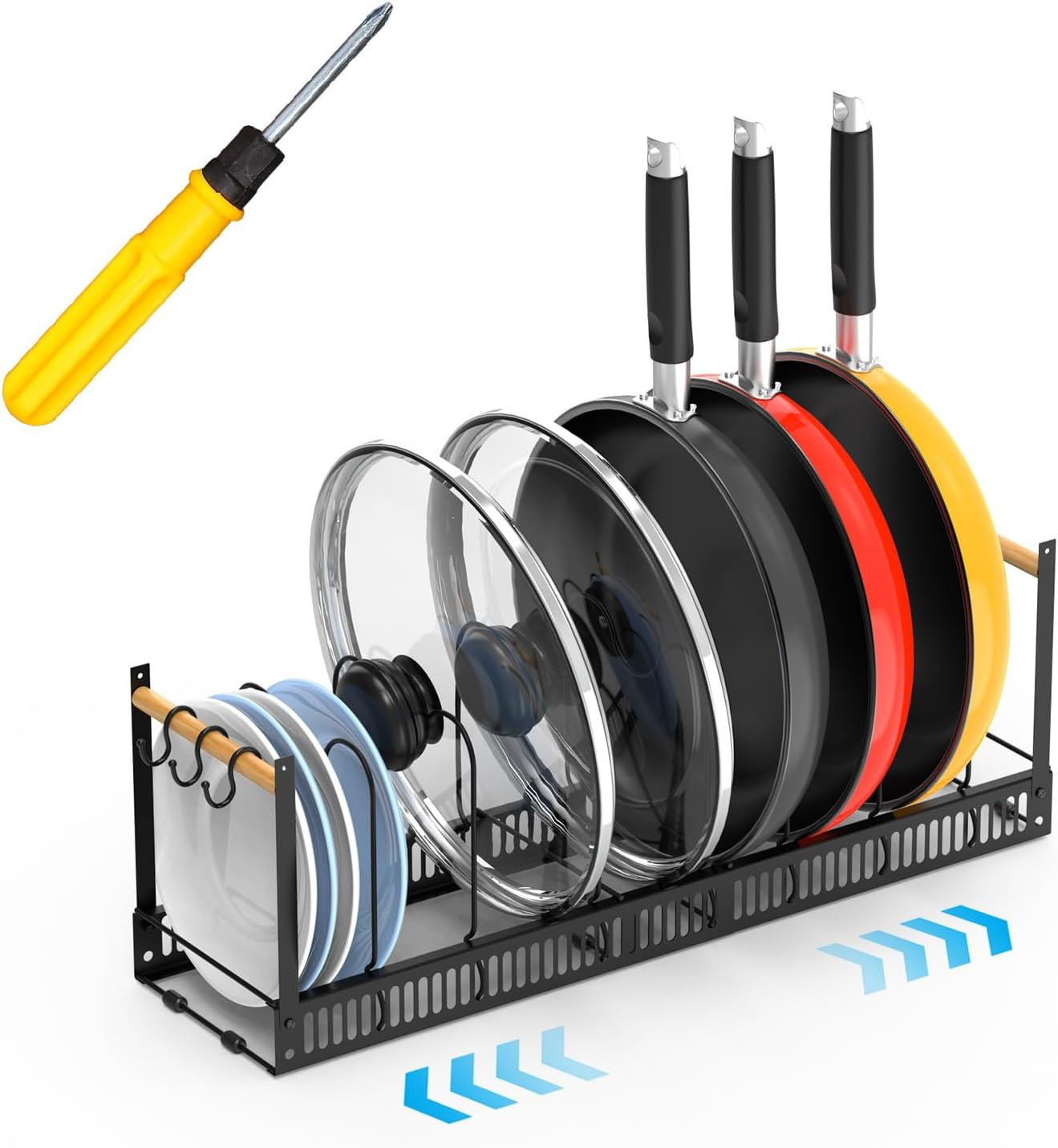 Prep & Savour Pots And Pans Organizer Under Cabinet Wood Handle ...