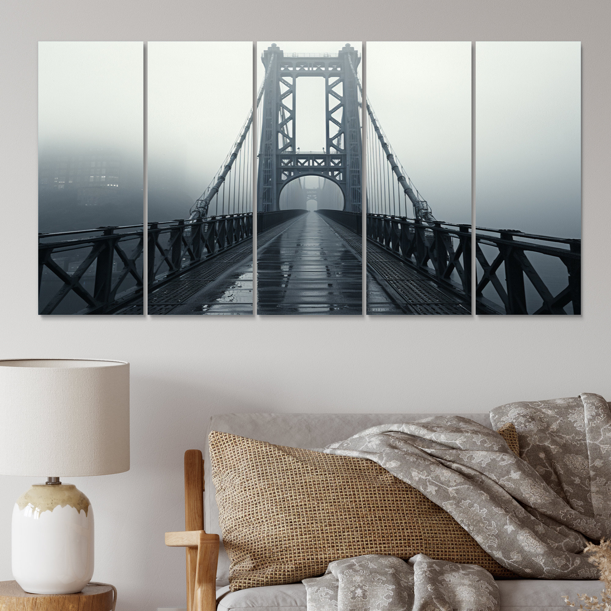Design Art Grey Bridge Urban Suspension I - Architecture Metal Art ...