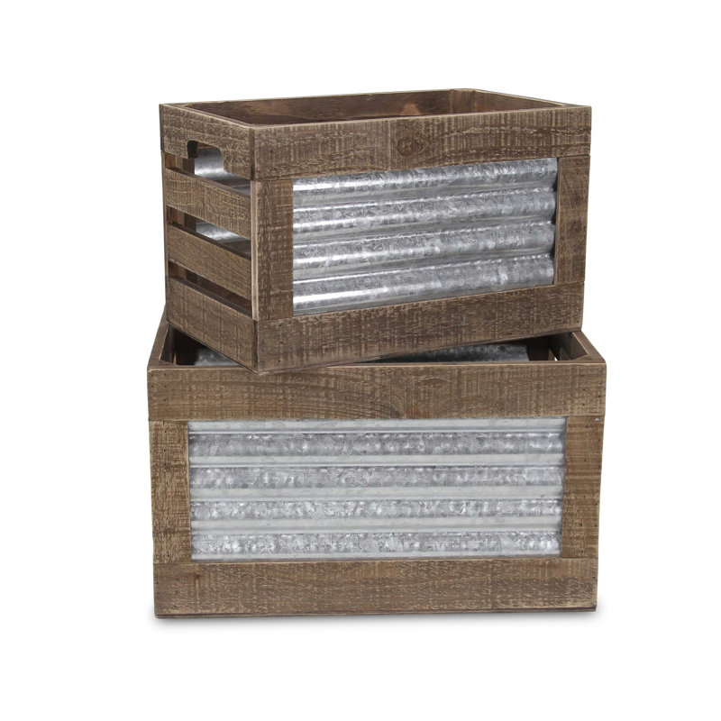 Gracie Oaks Ridged 2 Piece Wood Crate Set "& Reviews" | Wayfair