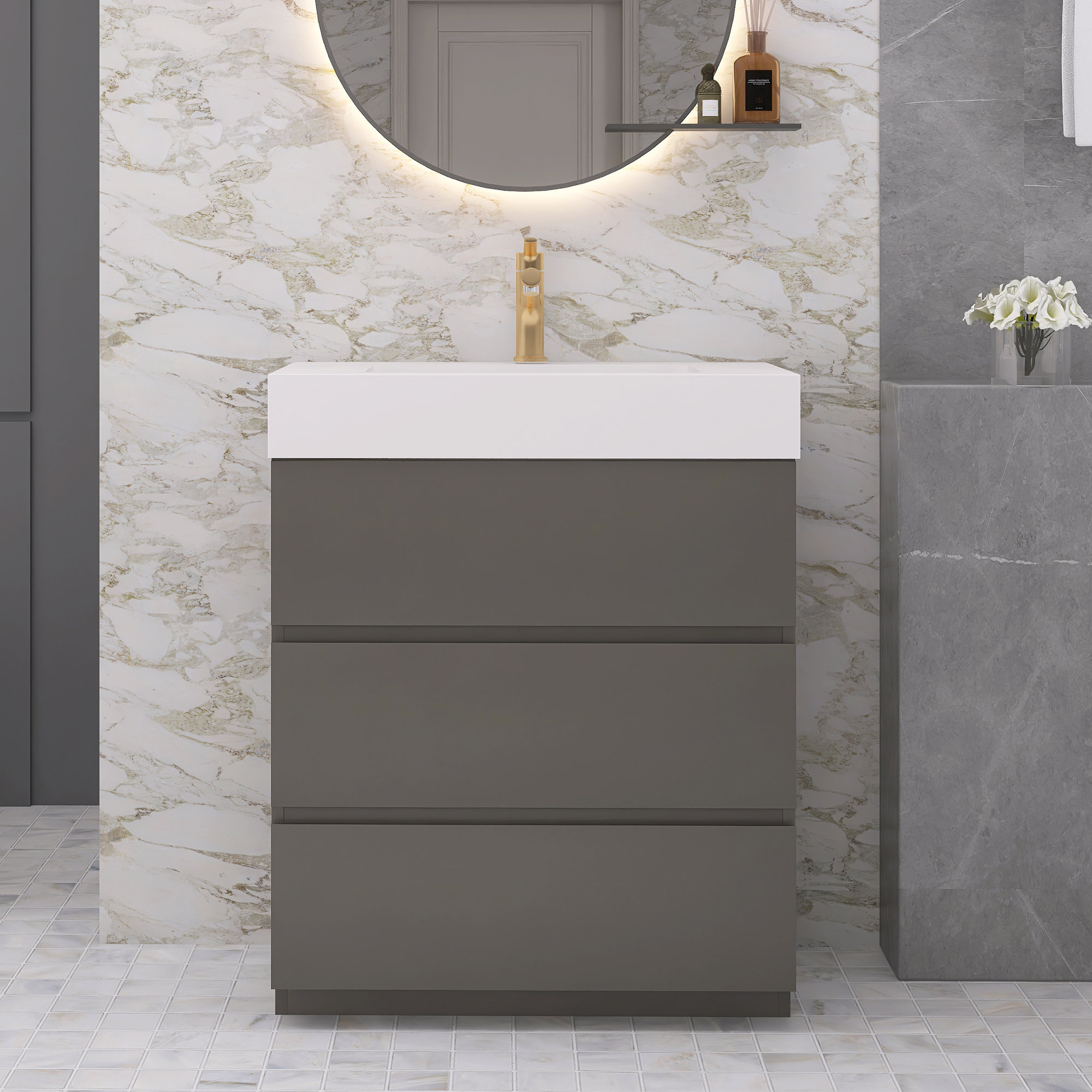 Ebern Designs Codero 29.9'' Single Bathroom Vanity with Solid Surface ...