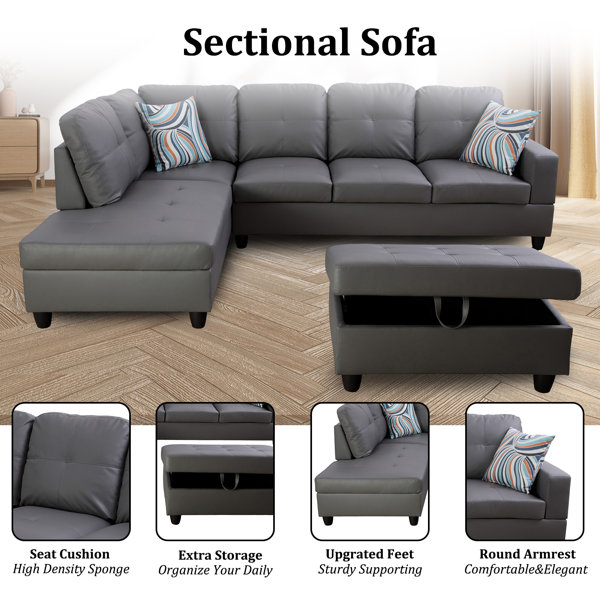 Latitude Run® Elsiana 3 Piece Faux Leather Modular Living Room Set ...