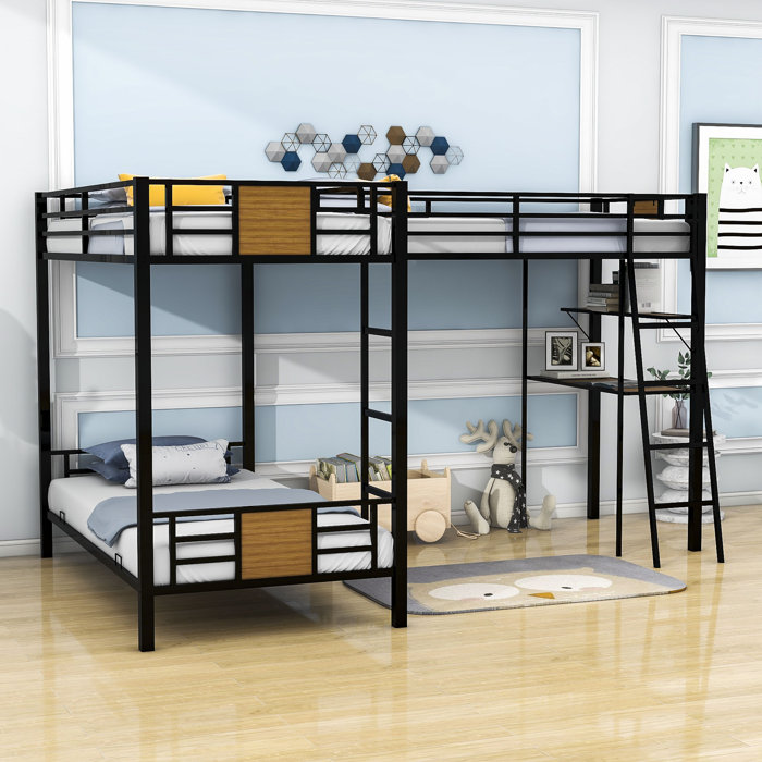 Mason & Marbles Reisinger Twin Over Twin & Twin Bunk Bed with Built-in ...