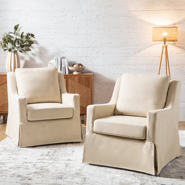 Ebern Designs Eadyn Slipcover Swivel Rocking Chair with Pillow Back ...