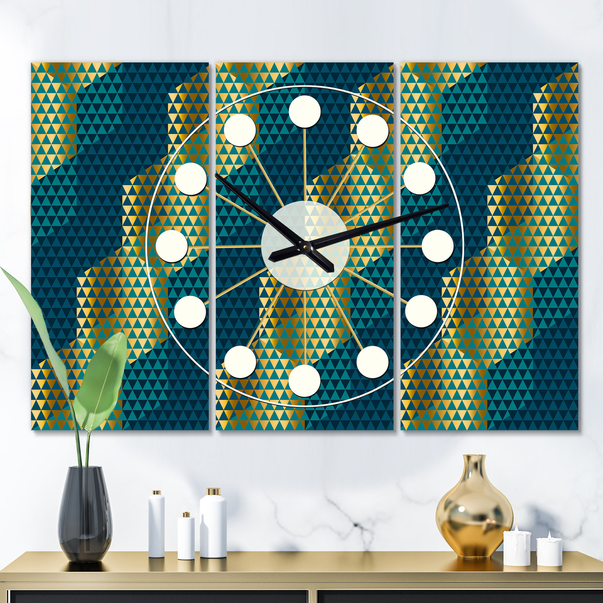 East Urban Home Oversized Retro Hexagon VII Mid-Century Wall Clock ...