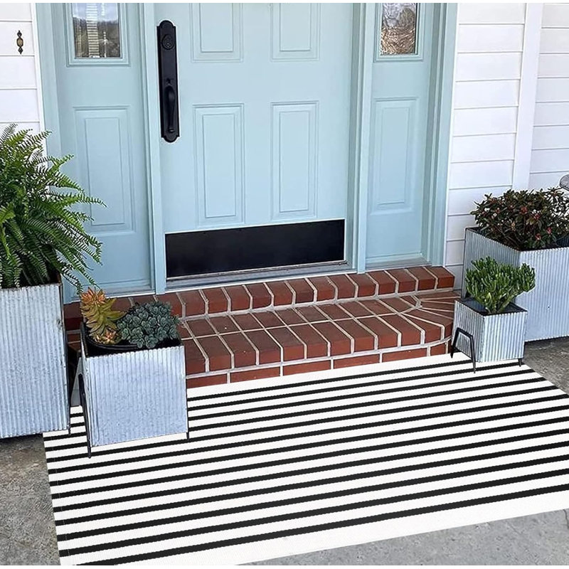 Gracie Oaks Striped Outdoor Rug 2'X4',Front Porch Rug Front Door Mat ...