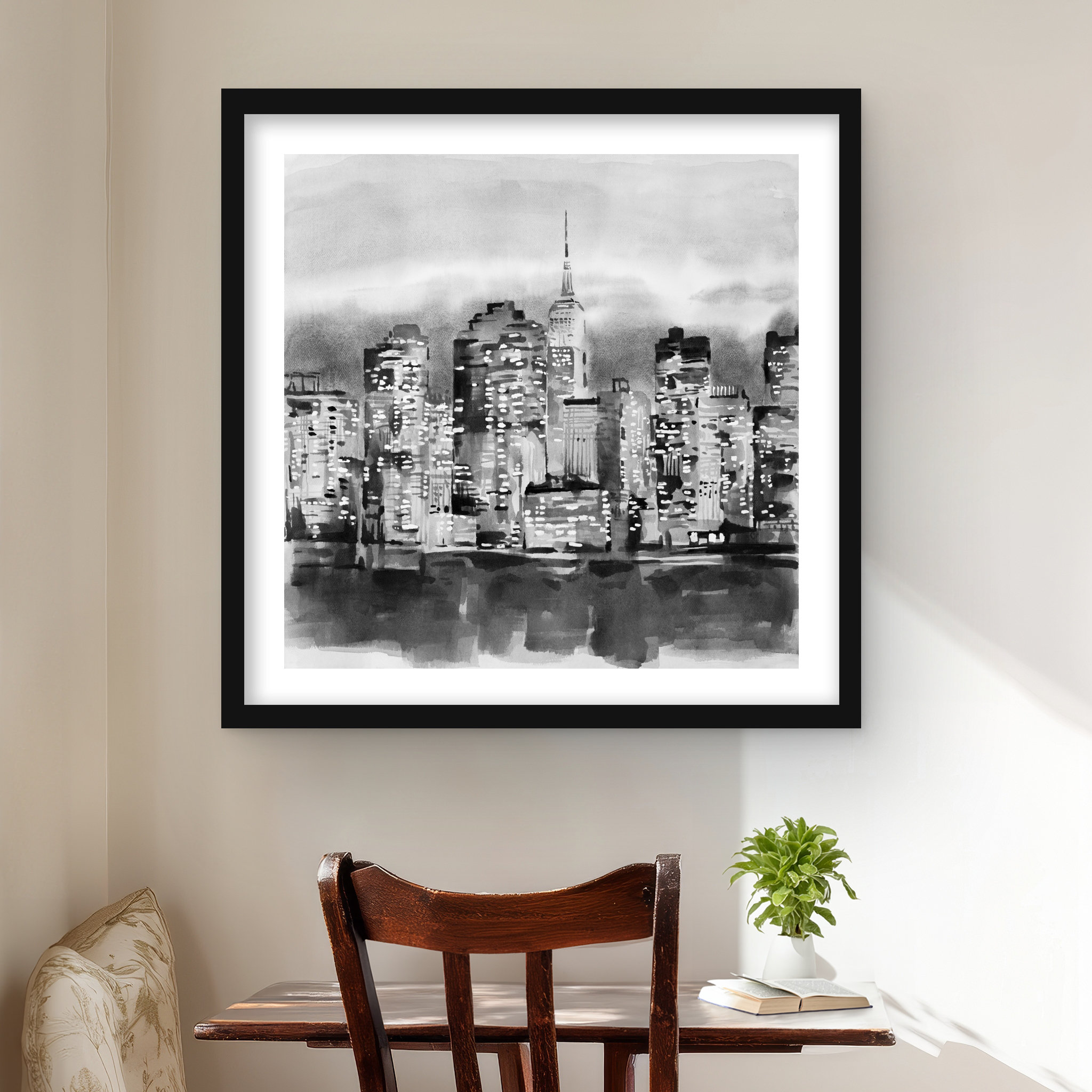 Lark Manor™ Buildings in a Watercolor Cityscape - Framed Print for ...