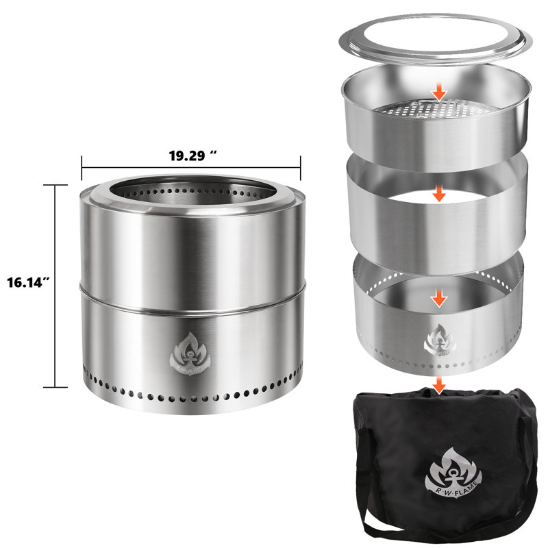 R.W.FLAME Stainless Portable Smokeless Outdoor Fire Pit With Bag ...