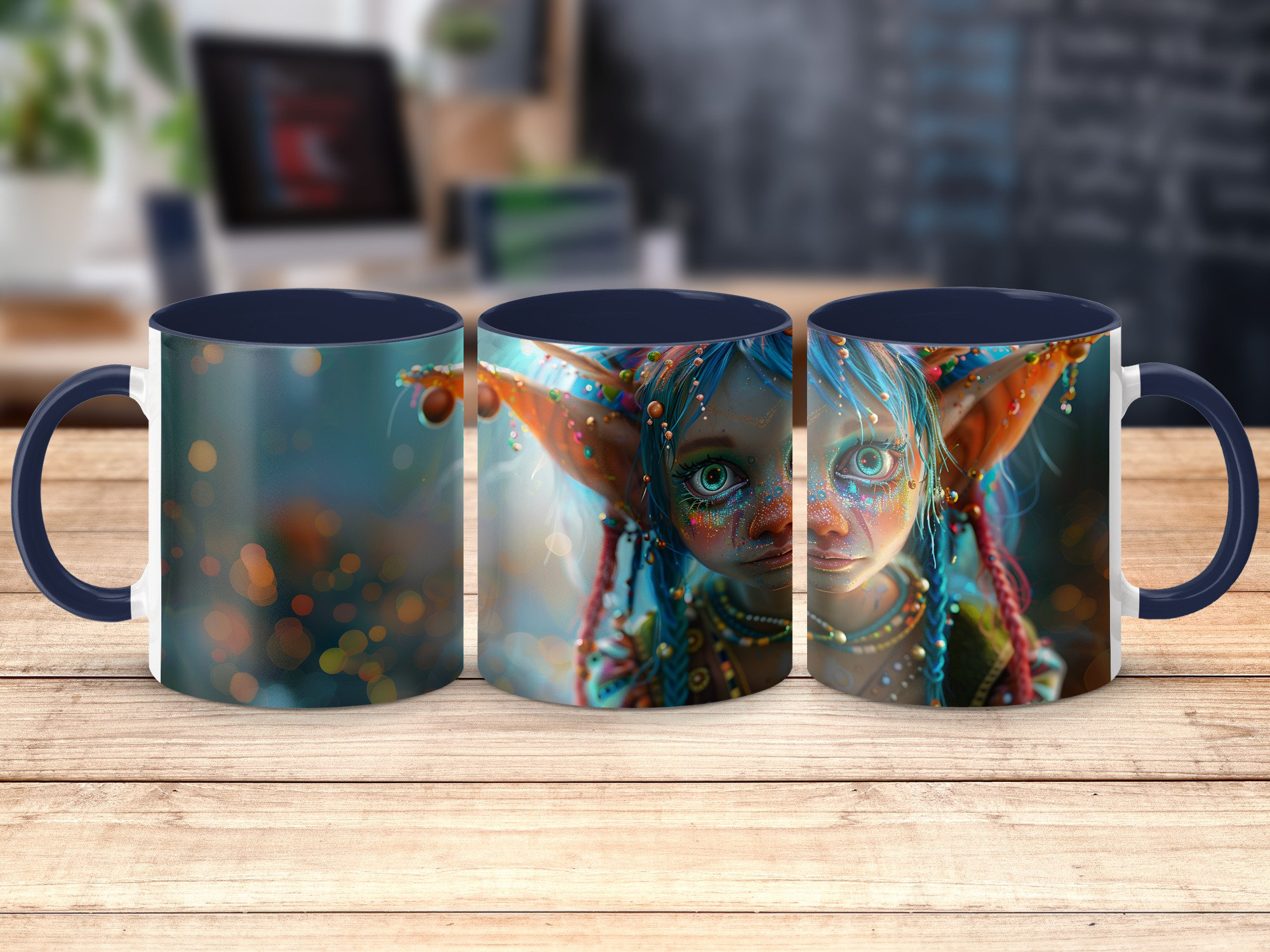 East Urban Home Colourful 3D Design 11oz Accent Mugs – White Ceramic ...