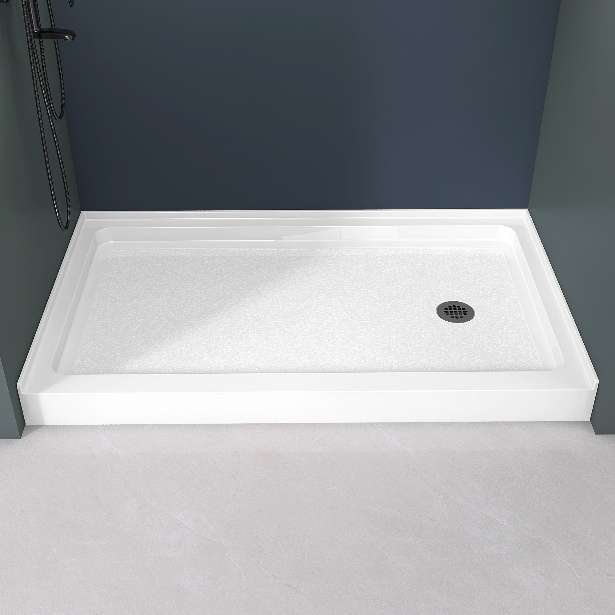 ZEAFIVE 60" Single Threshold Shower Pan Base In White With Drain ...