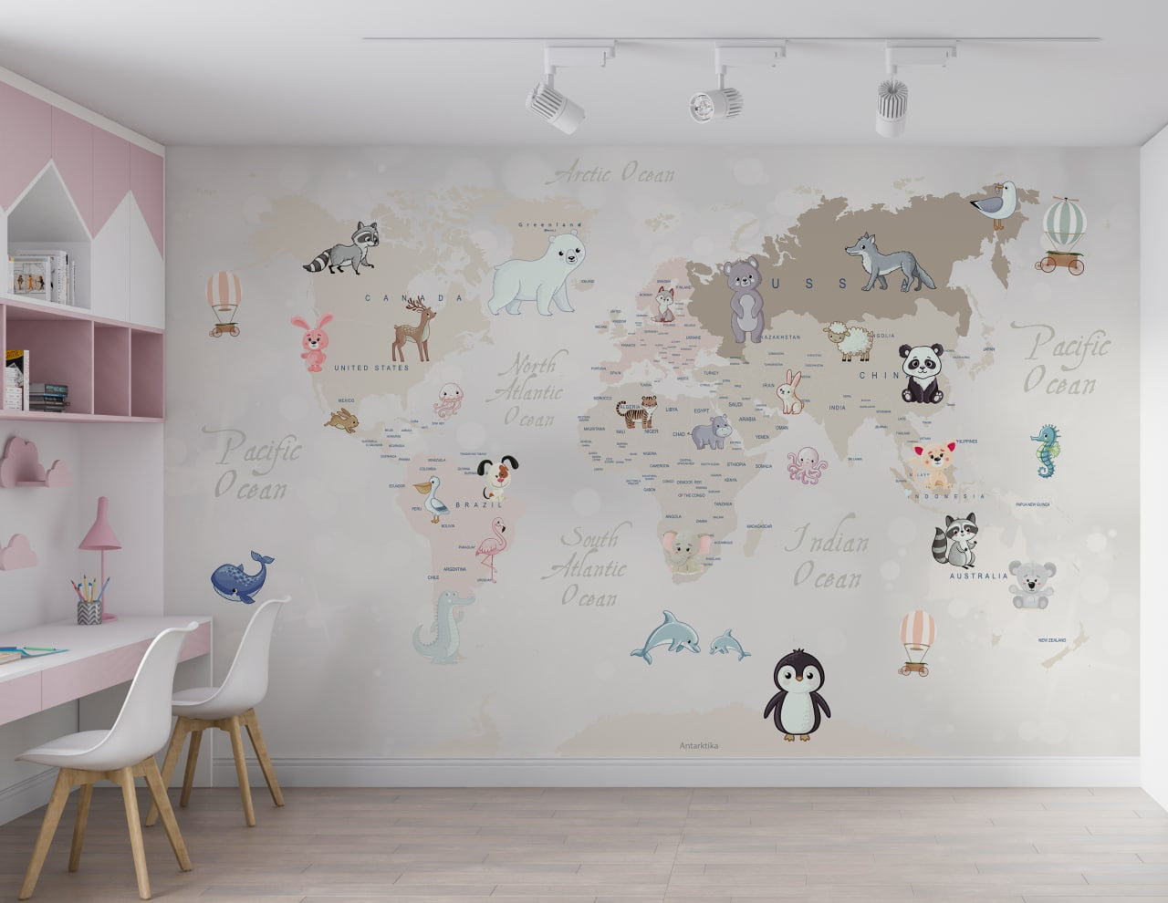 Indigo Safari Alfredo World Map Land and Sea Creatures Animals Oceans ...
