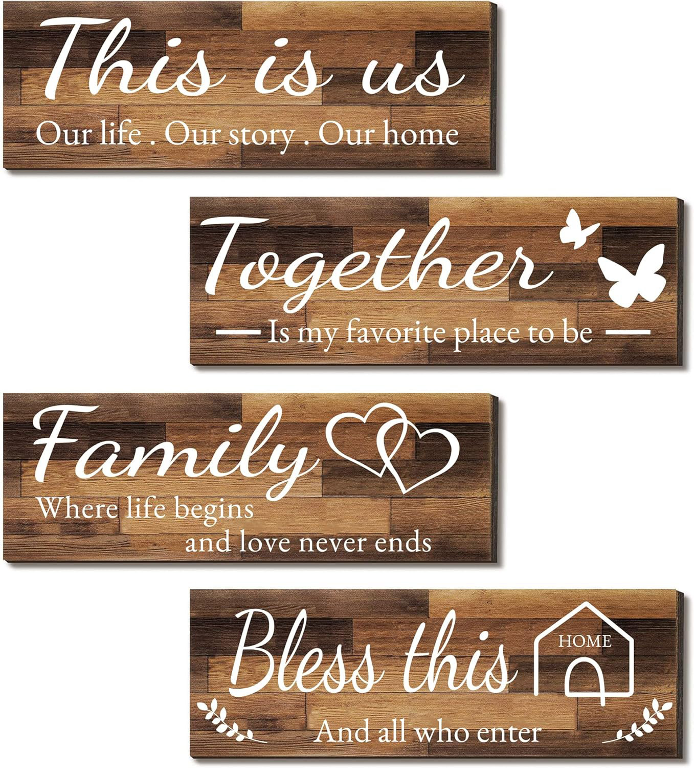 Stock Preferred Set Of 4 Rustic Brown Farmhouse Wall Signs | Wayfair