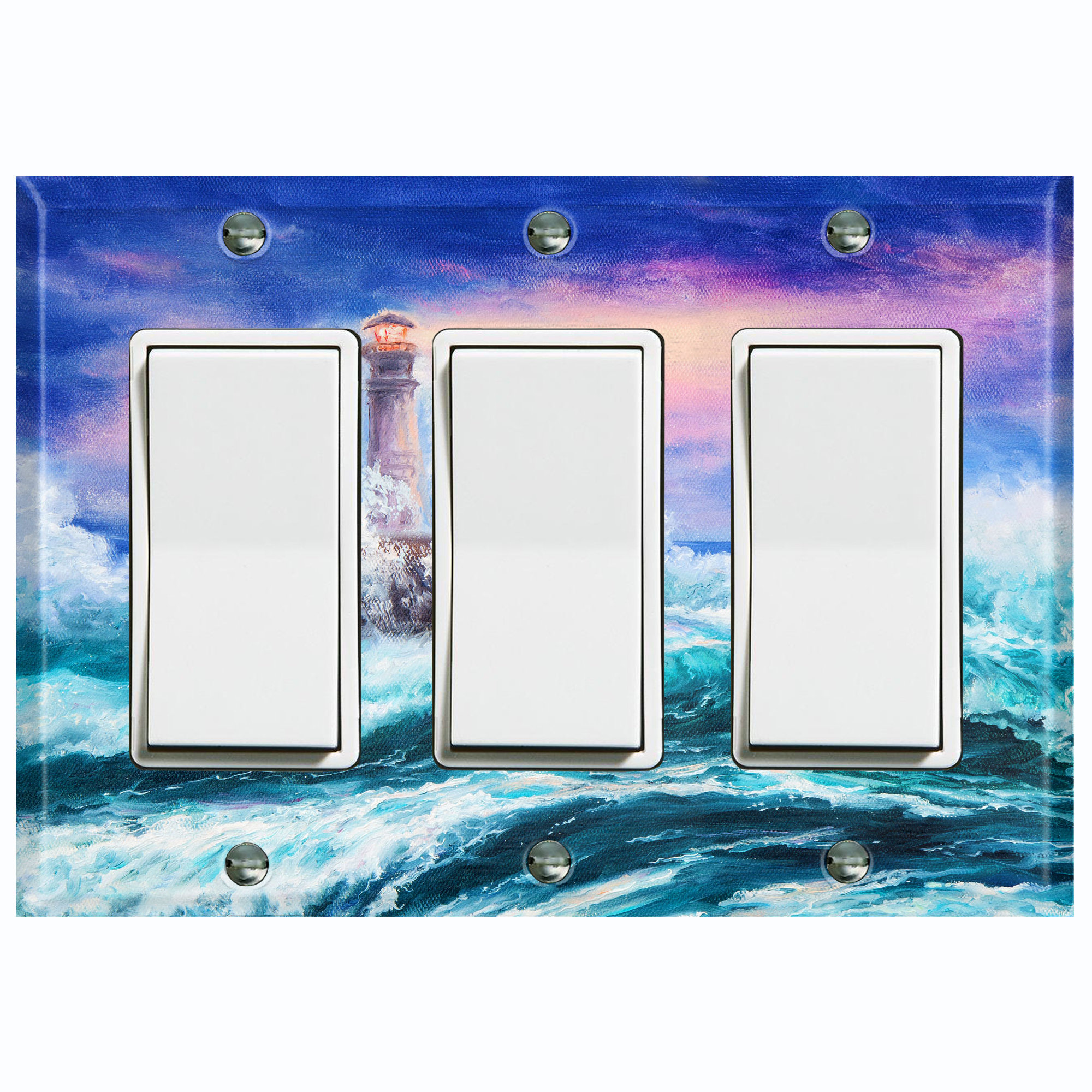 WorldAcc Light House Ocean Sky Line Sunset 3-Gang Rocker Wall Plate ...