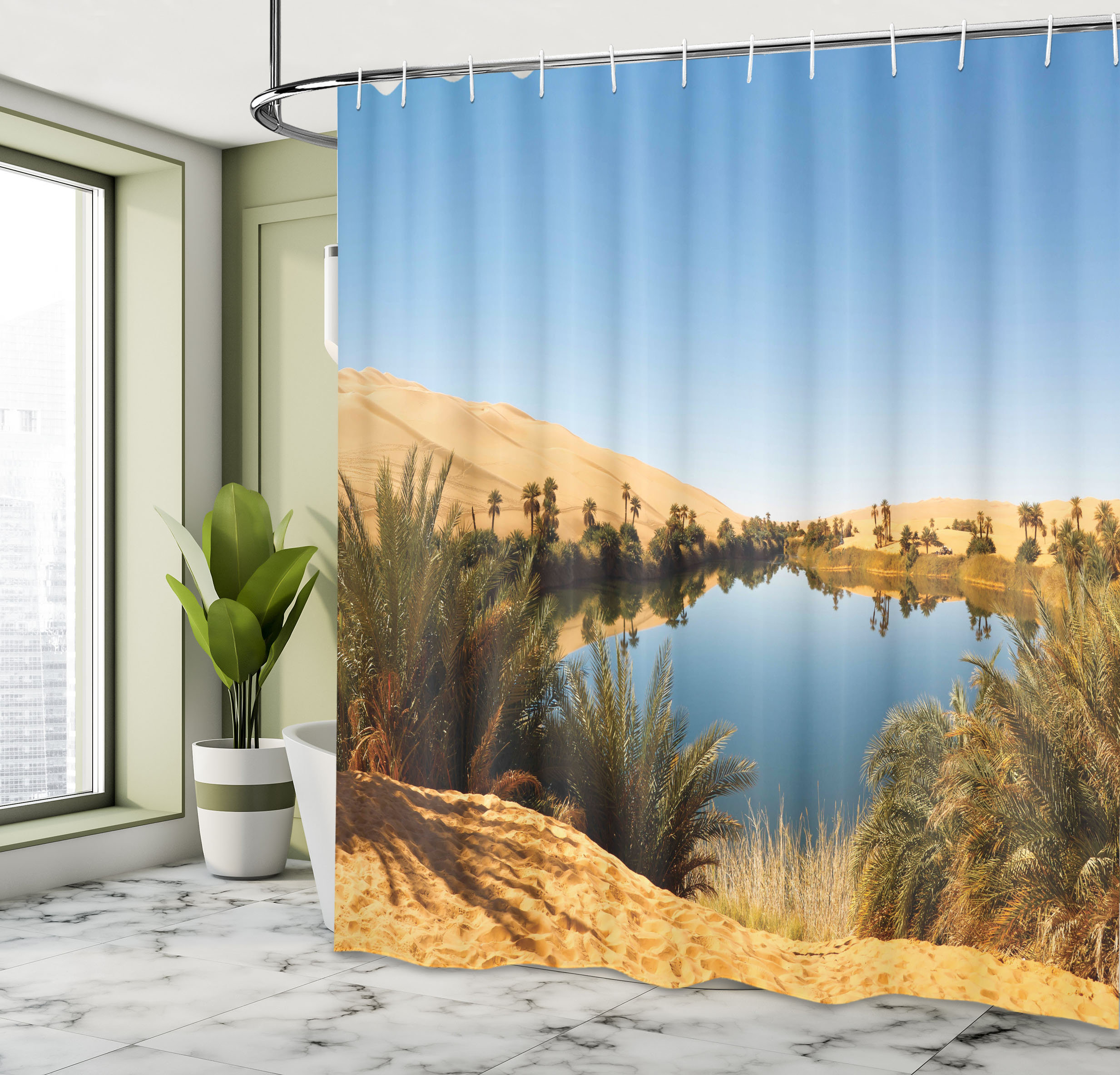 East Urban Home Desert Shower Curtain Idyllic Oasis Awbari Sand Brown ...