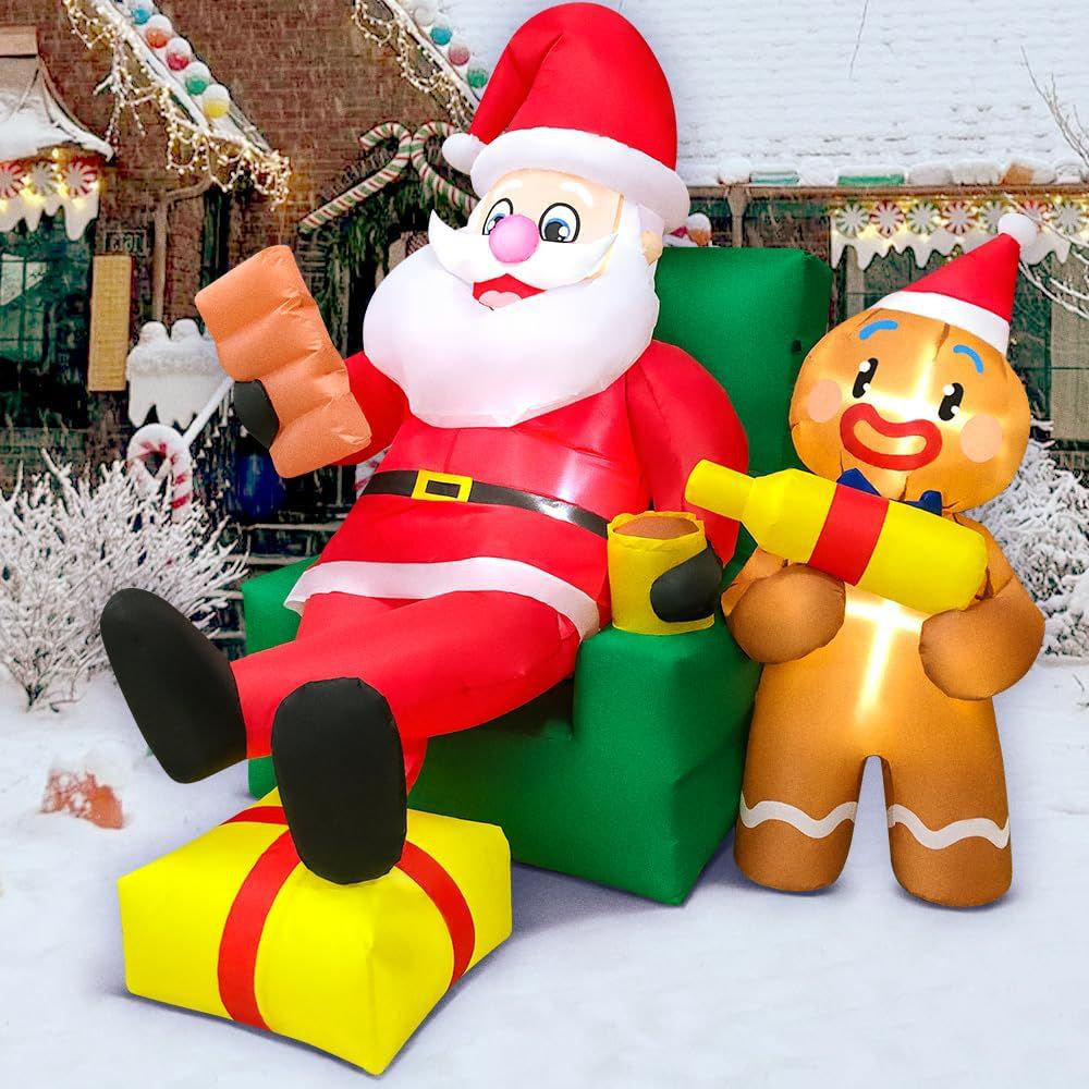 One Allium Way® 5FT Inflatable Santa Claus Yard Decoration, LED Lights ...