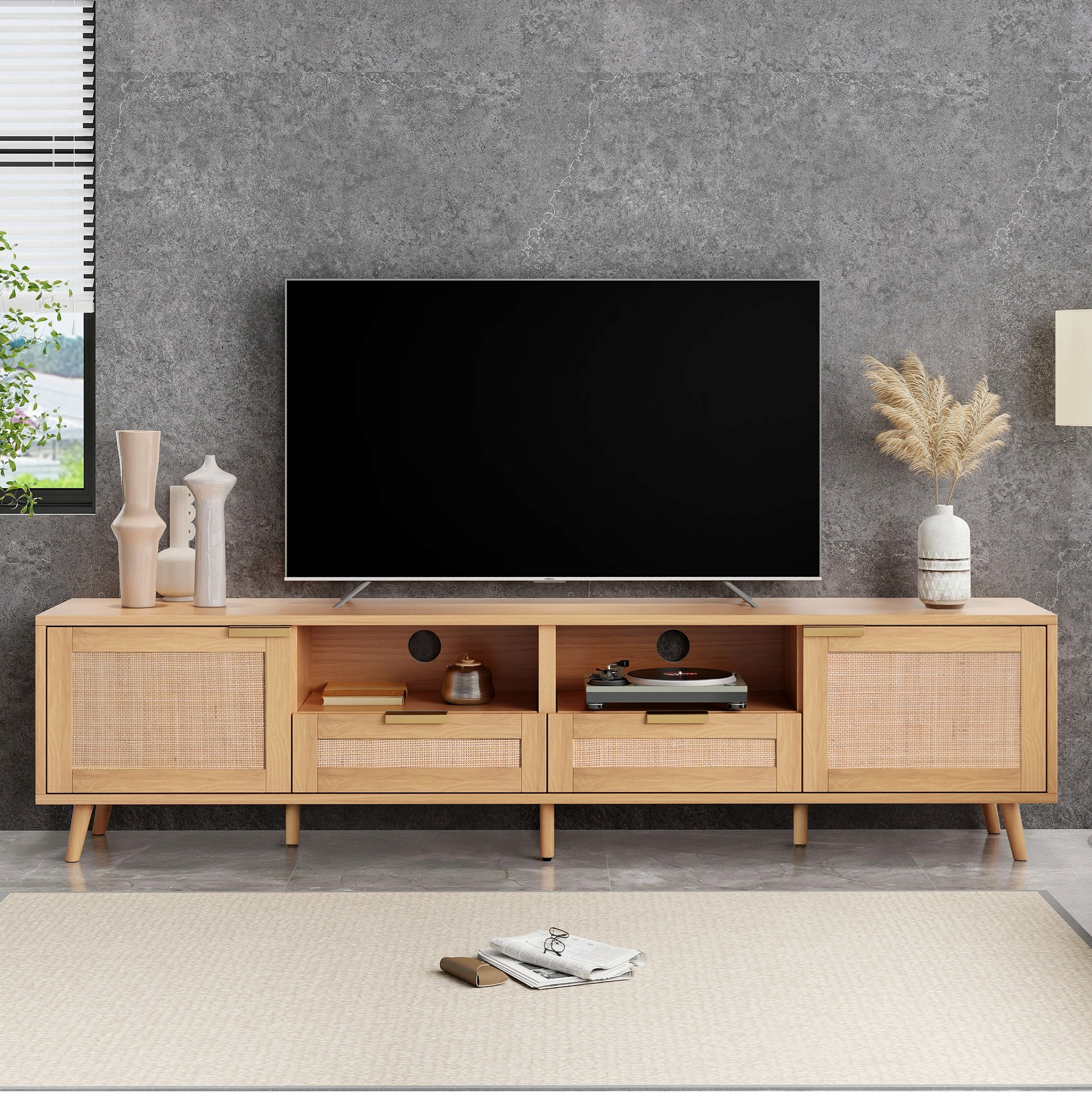 Bay Isle Home Rattan TV Stand For Tvs Up To 85'', Modern Farmhouse ...