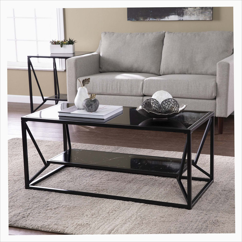 17 Stories Argall Glass-Top Cocktail Table w/ Storage | Wayfair