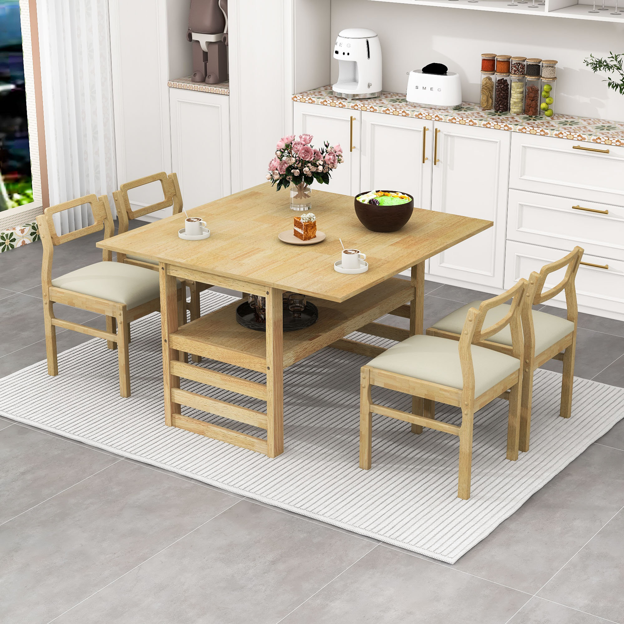 Lark Manor™ 5-Piece Dining Set, Extendable Wooden Table with Drop ...