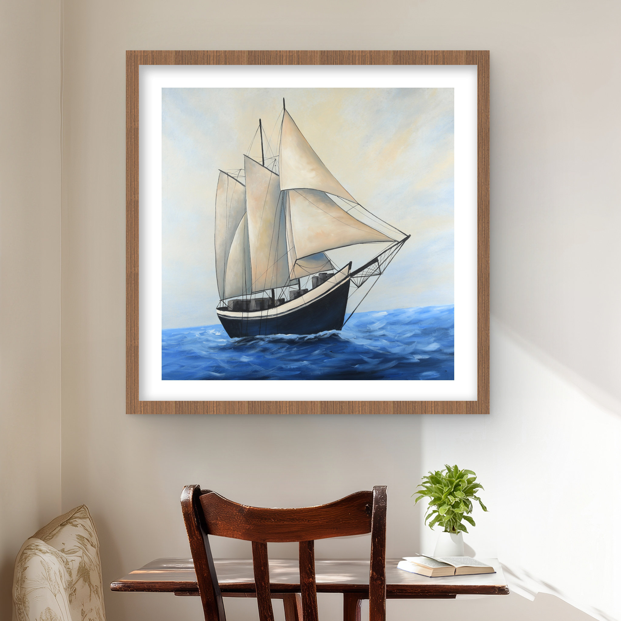 Lark Manor™ Ship Gently Sailing - Sea Classic Blue Framed Matted Print ...