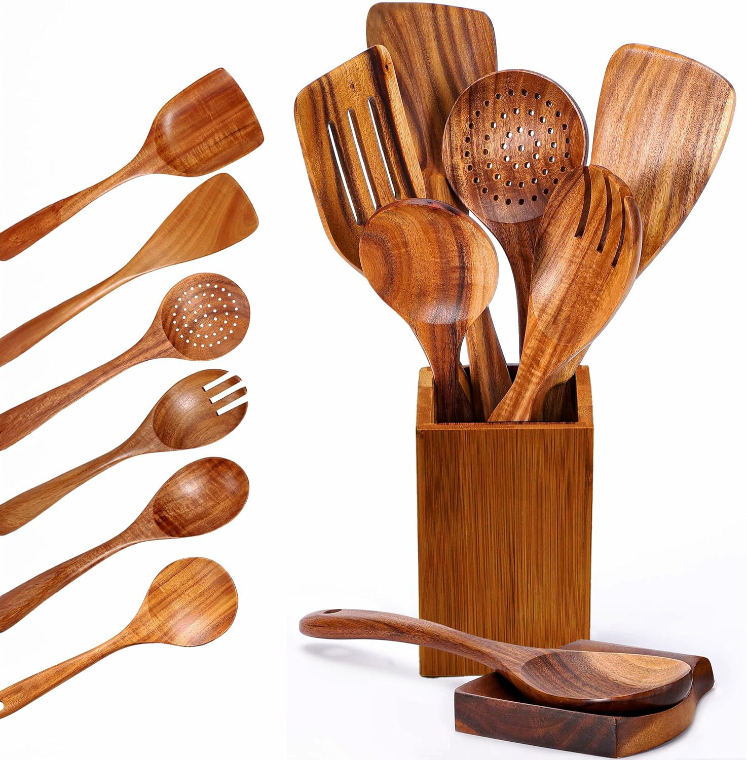 wuyi 8-Piece Wooden Kitchen Utensil Set With Spoons, Spatulas, Ladle ...