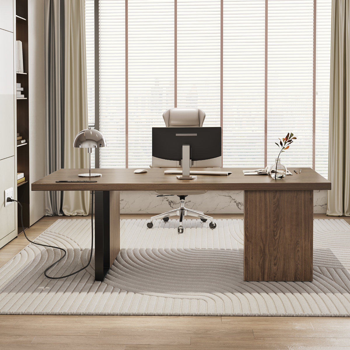 17 Stories 60" Executive Office Desk With Built-in Power Outlet, Modern ...