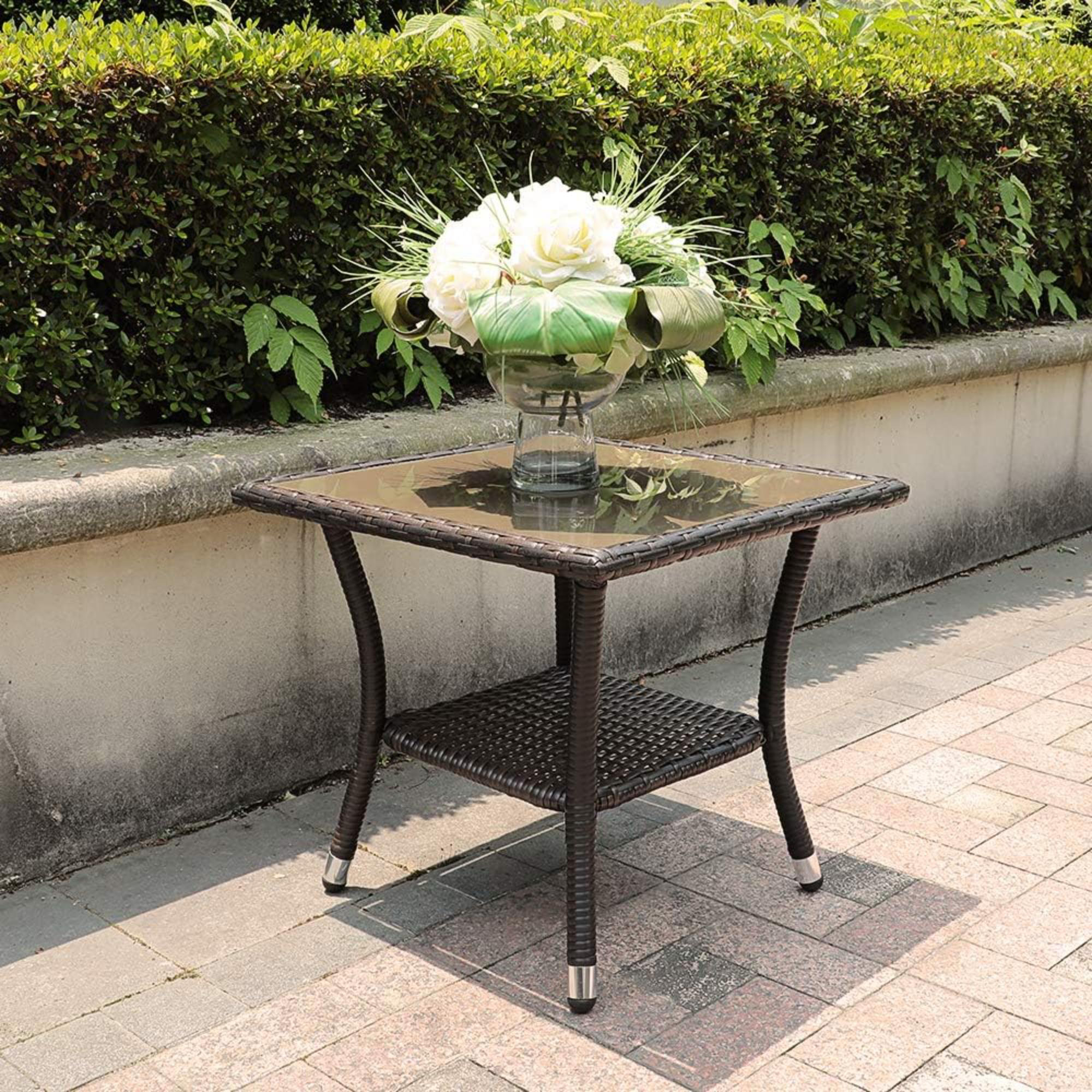Winston Porter Outdoor Side Table, 20" Square End Table, Tempered Glass ...