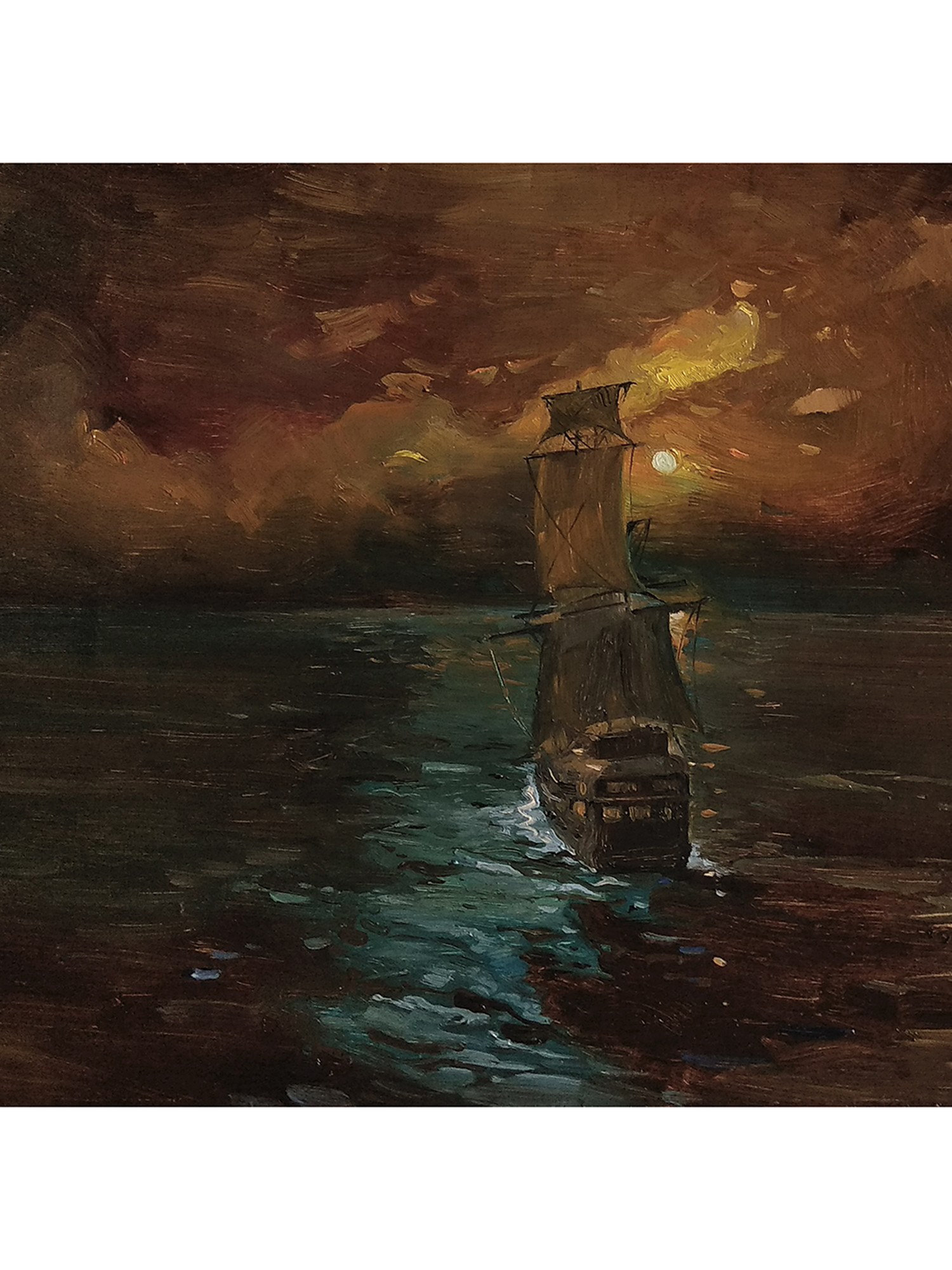 Exotic India Floating Ship In The Moonlight | Oil On Paper | By Farukh ...