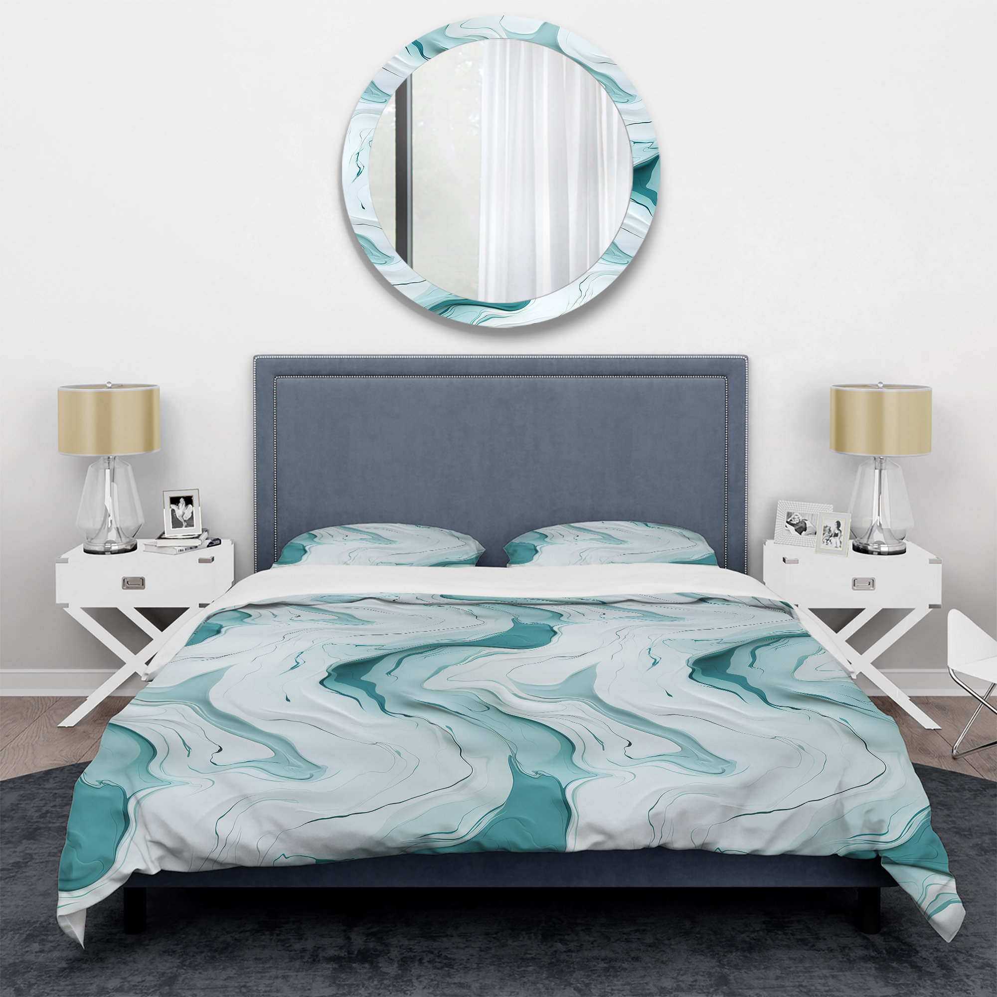 Design Art Lgith Green Zen Marble Harmony Channel Bedding | Wayfair