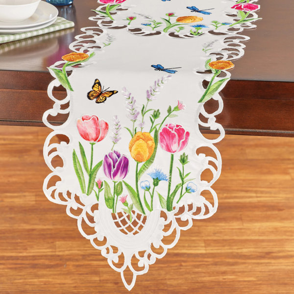 Gracie Oaks Tulip Blooms and Butterflies Lattice Cut-Outs Table Linens ...