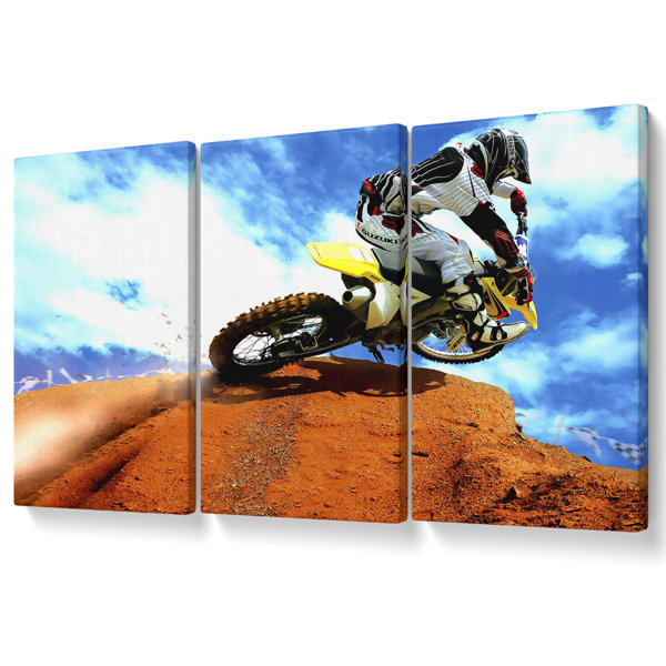 Williston Forge Crazy Motocross Bike - 3 Piece Wrapped Canvas Graphic ...
