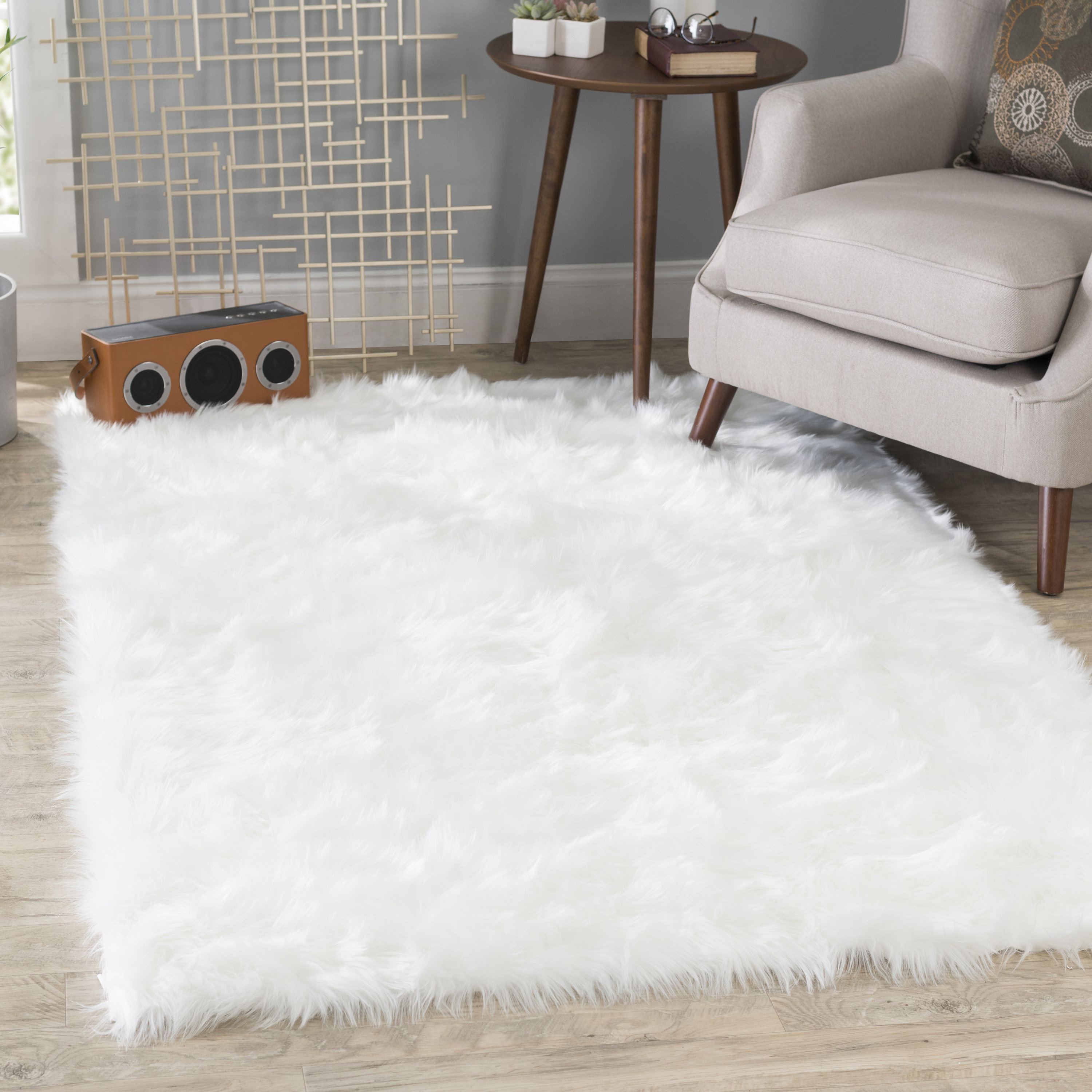 Everly Quinn Shag Faux Fur White Washable Area Rug & Reviews | Wayfair
