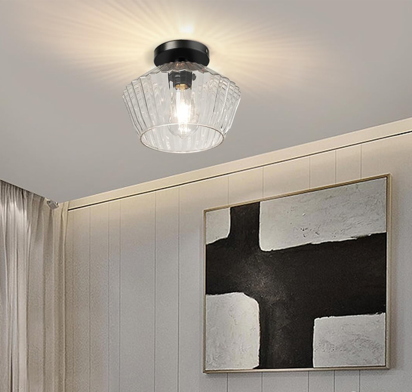 PRIMICOL Glass Ceiling Light Fixture,Semi Flush Mount Ceiling Light ...