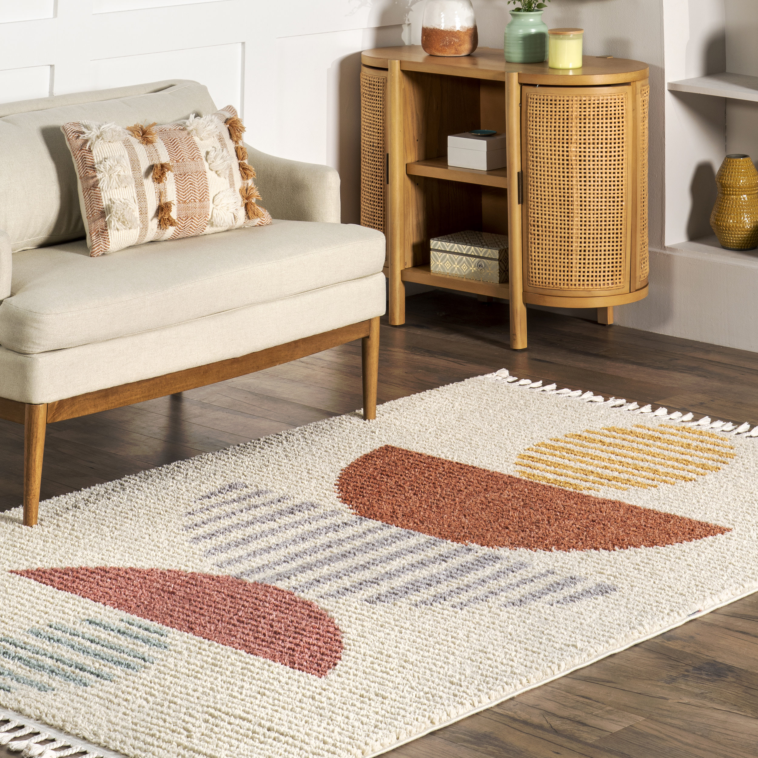 Corrigan Studio® Luise Geometric Stack Tasseled Area Rug | Wayfair