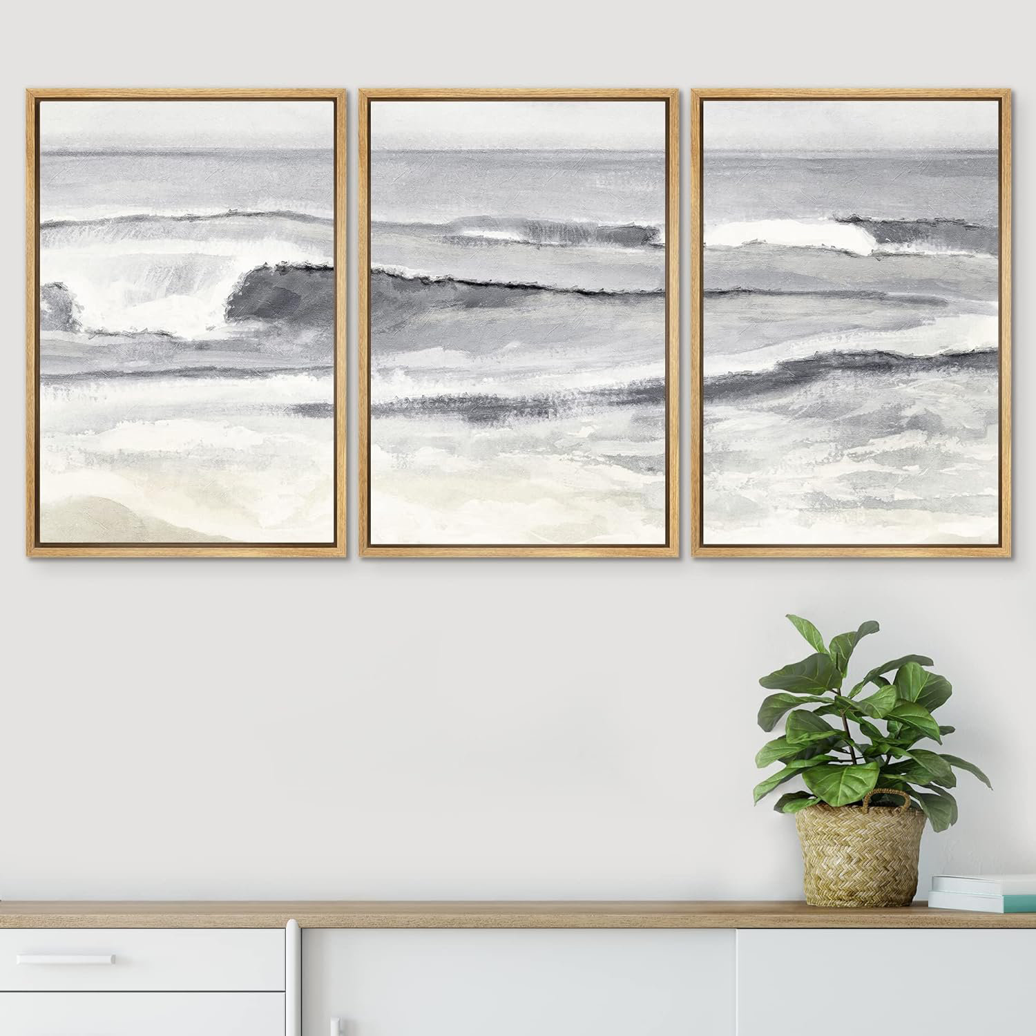 IDEA4WALL Coastal Beach Gray Ocean Wave Beach Seascape Framed On Canvas ...
